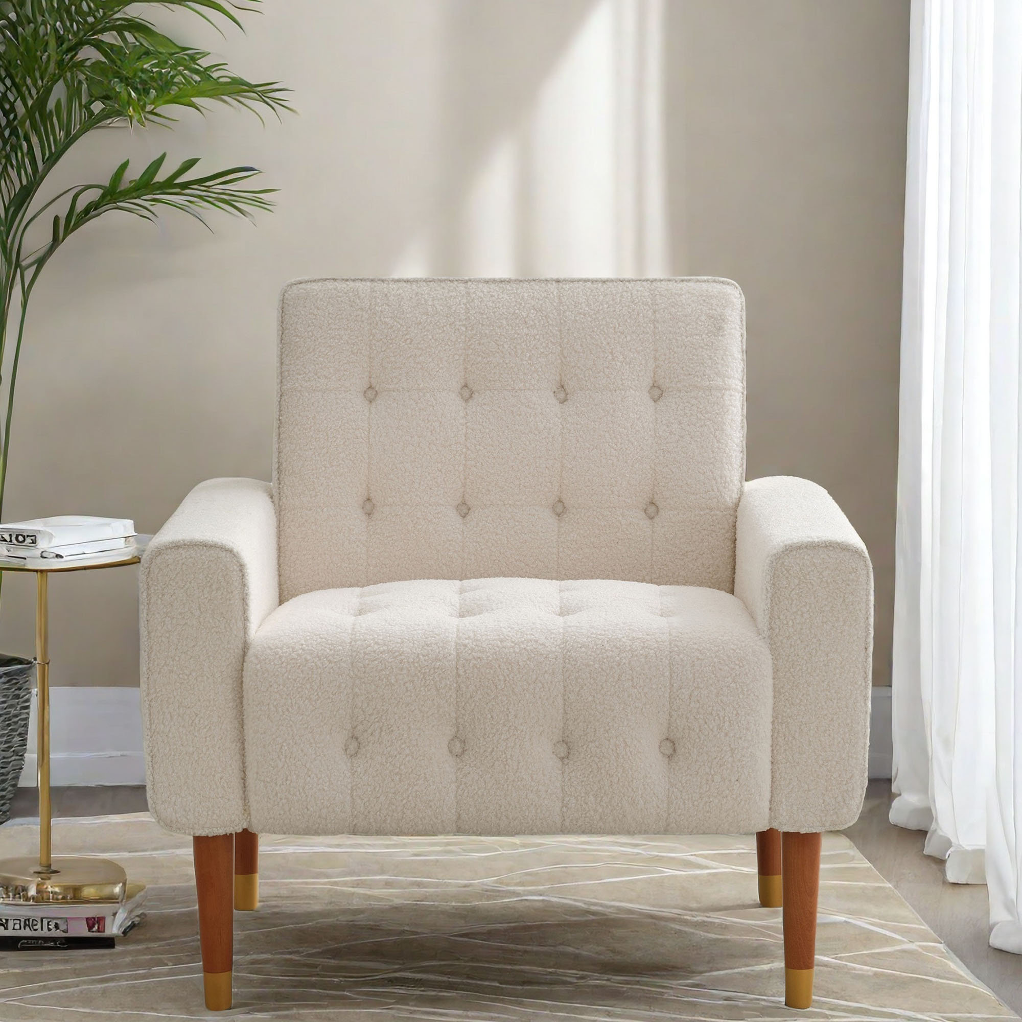 Mercer41 Minimalist Upholstered Accent Chair For Living Room, Fabric ...