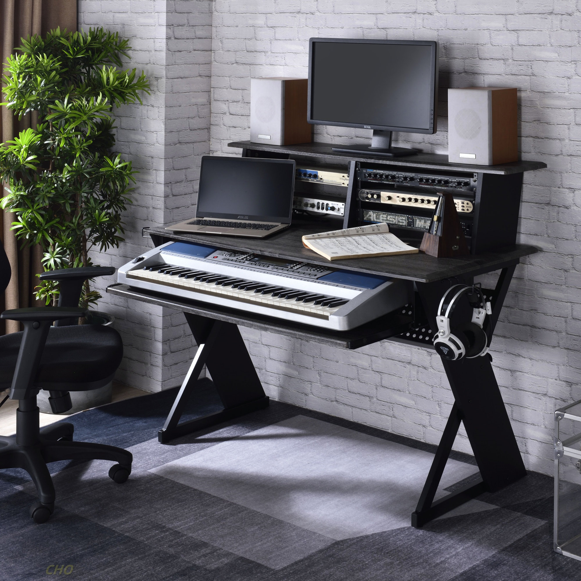 Corrigan Studio® Black Music Desk With Keyboard Tray | Wayfair