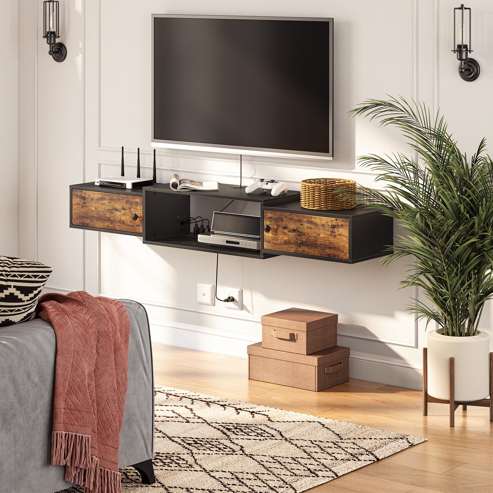 George Oliver 55" Floating TV Stand with Power Outlet, Modern Wall ...