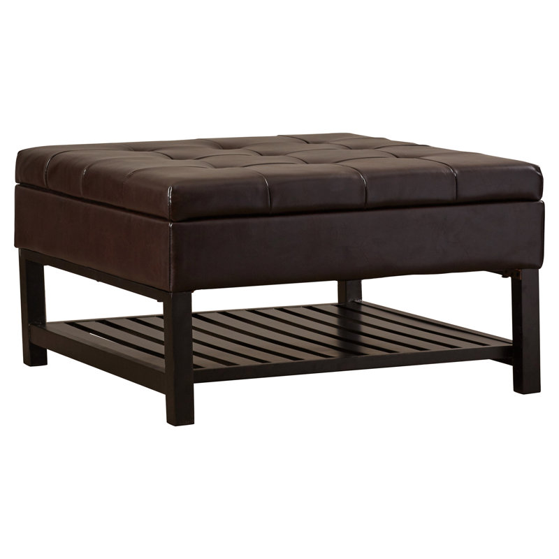 Alcott Hill® Dillonvale 31" Wide Faux Leather Tufted Square Ottoman ...