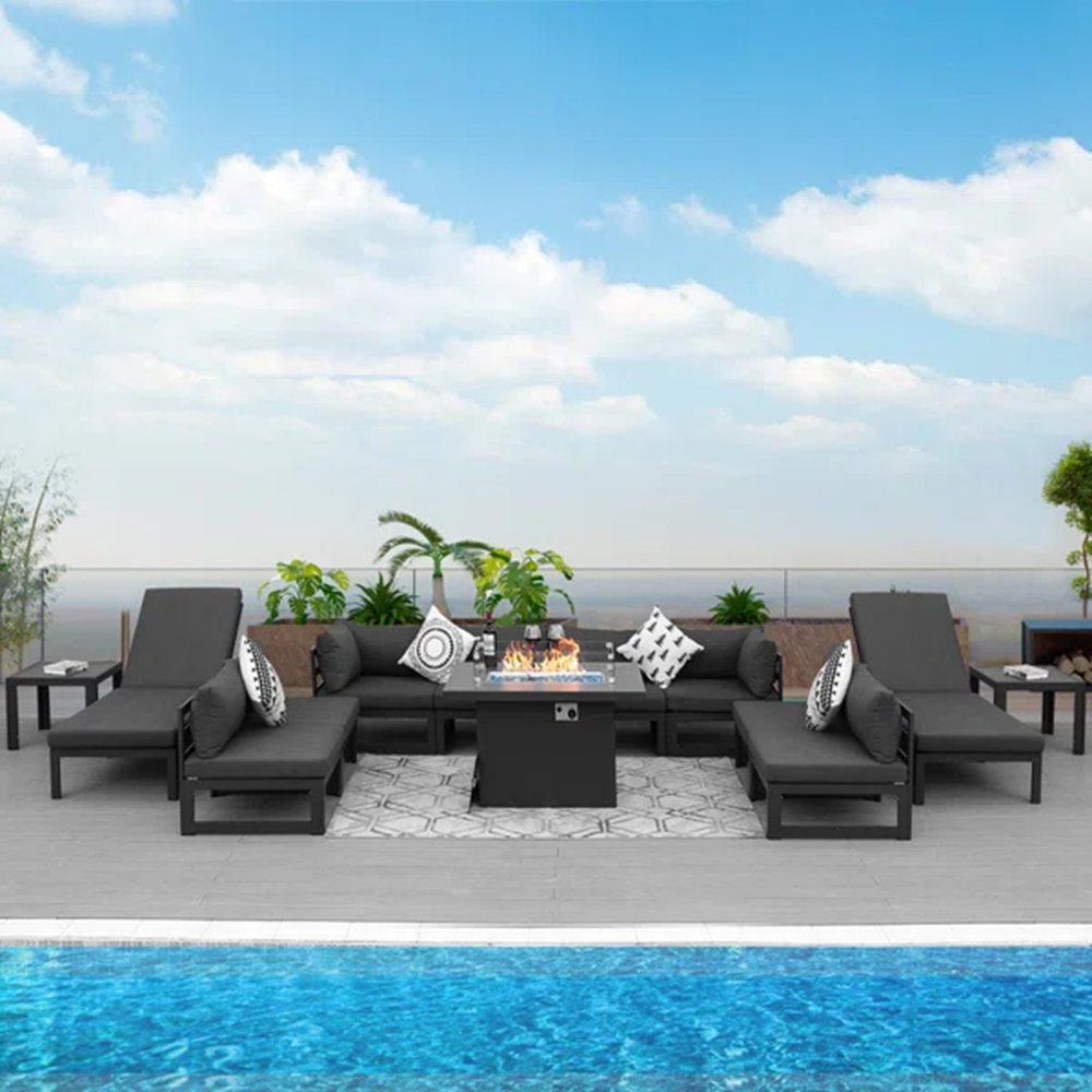 Hokku Designs 13 Pieces Outdoor Aluminum Fire Pit Sofa Set with ...