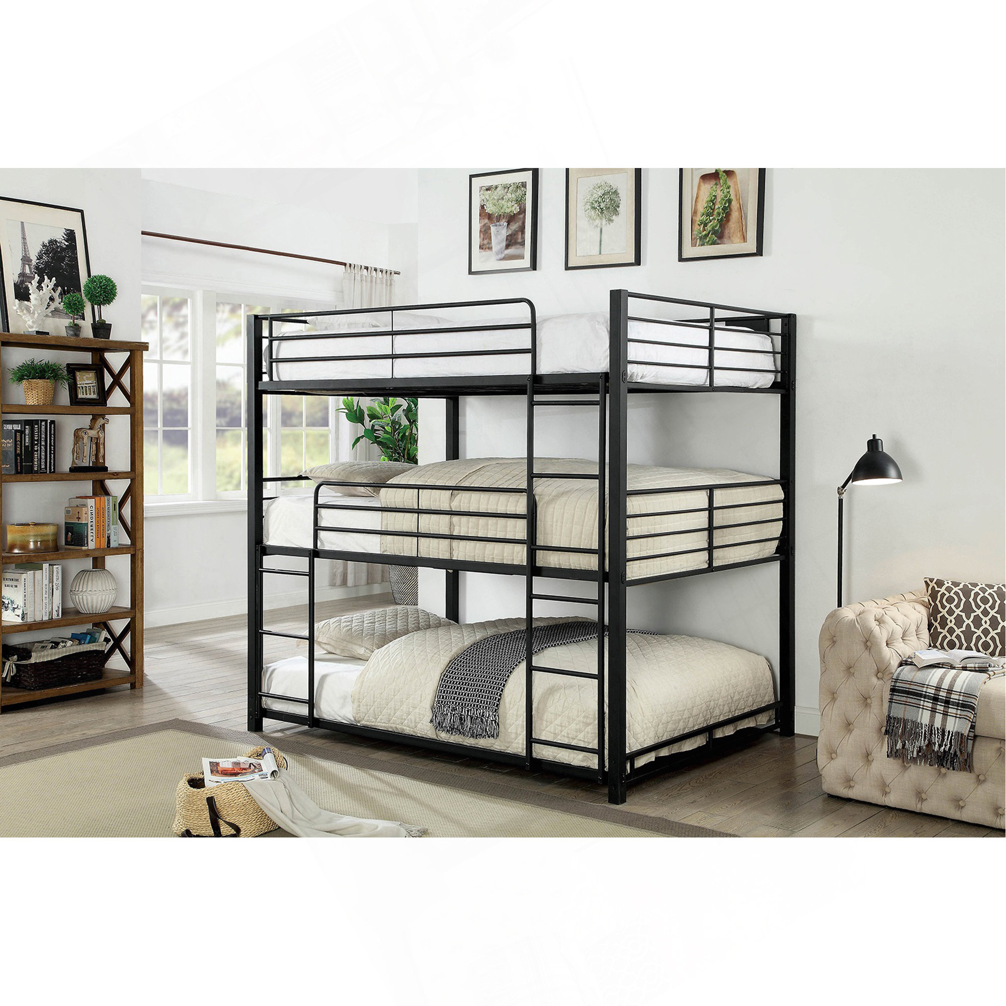 Orren Ellis Contemporary Design Triple Decker Bed With Guard Rails ...