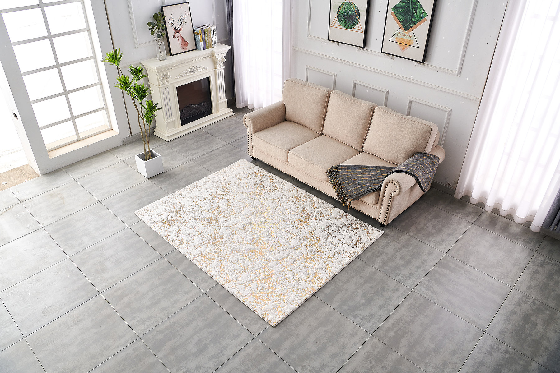 Mercer41 Boghos Lily Luxury Chinchilla Faux Fur Abstract Gilded ...