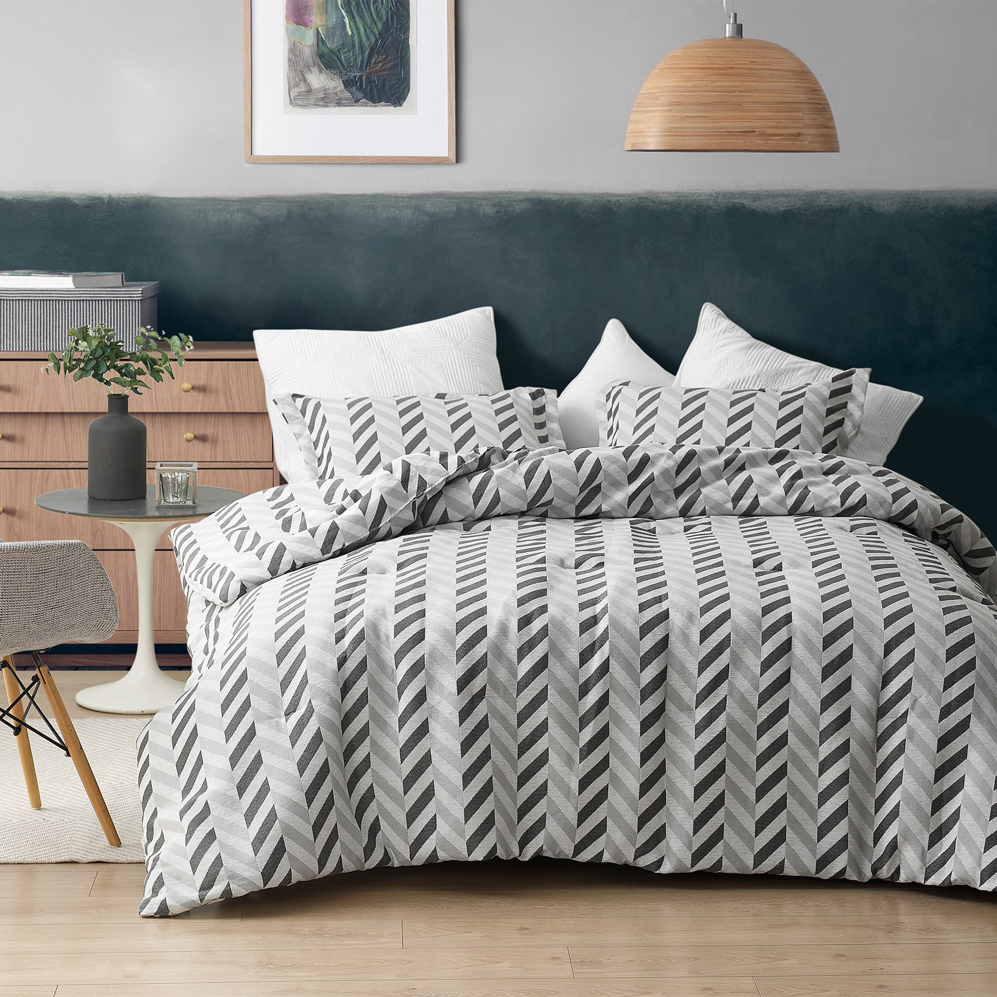 Byourbed Gray Chevron Jacquard Oversized Comforter Set | Wayfair
