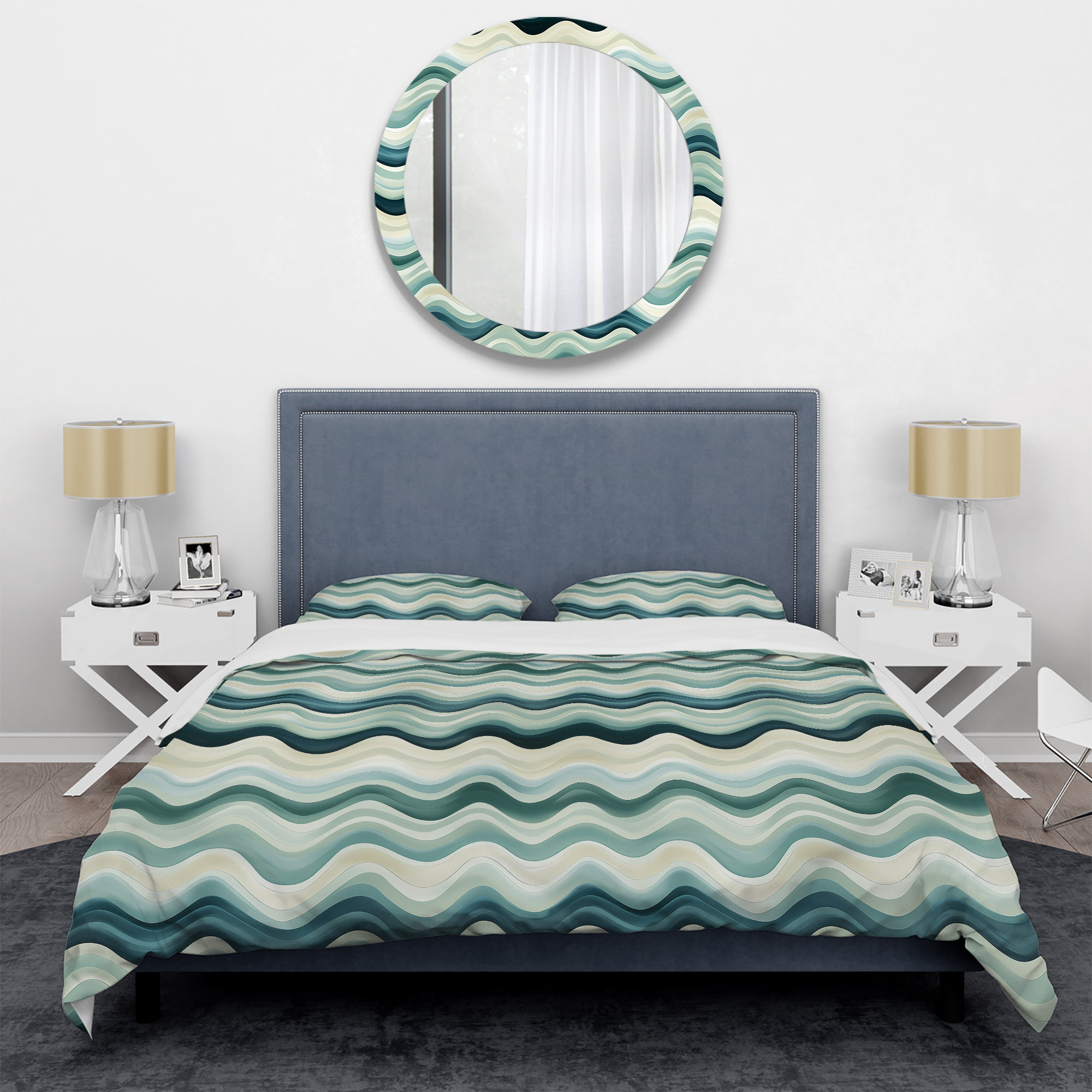 Design Art Green Serene Seashore Chevron Waves I Duvet Cover Set | Wayfair