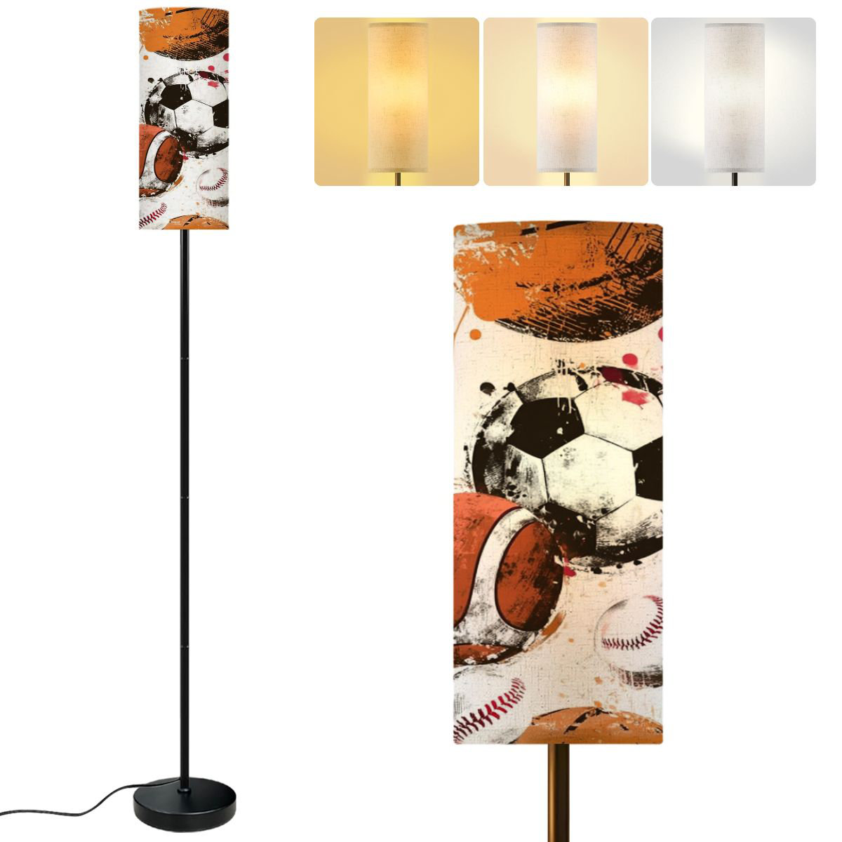 East Urban Home 68.5" Standing Floor Lamp sport balls Repeated backdrop ...
