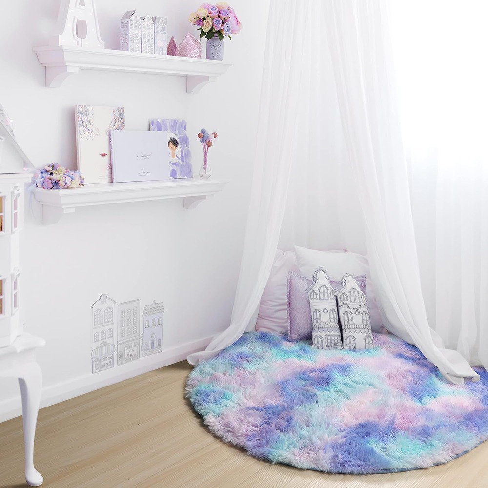 Cozy Oasis Rainbow Round Area Rug 4X4, Soft Bedroom Circle Rugs Mats ...