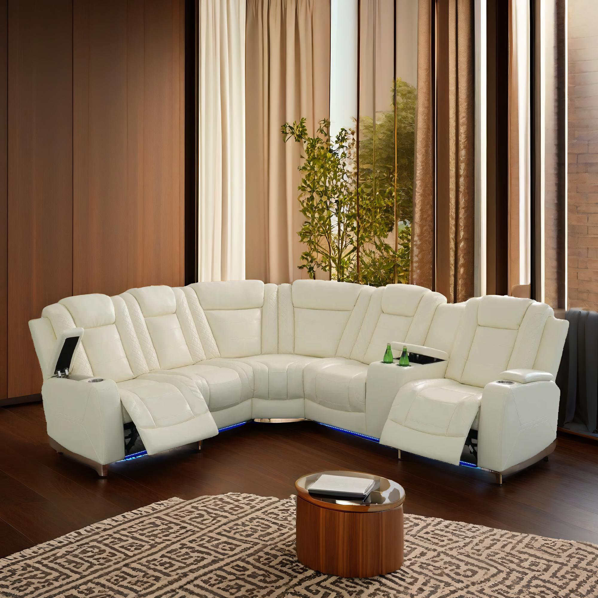 Latitude Run® Milano Power Off-White Breathable Leather Sectional ...