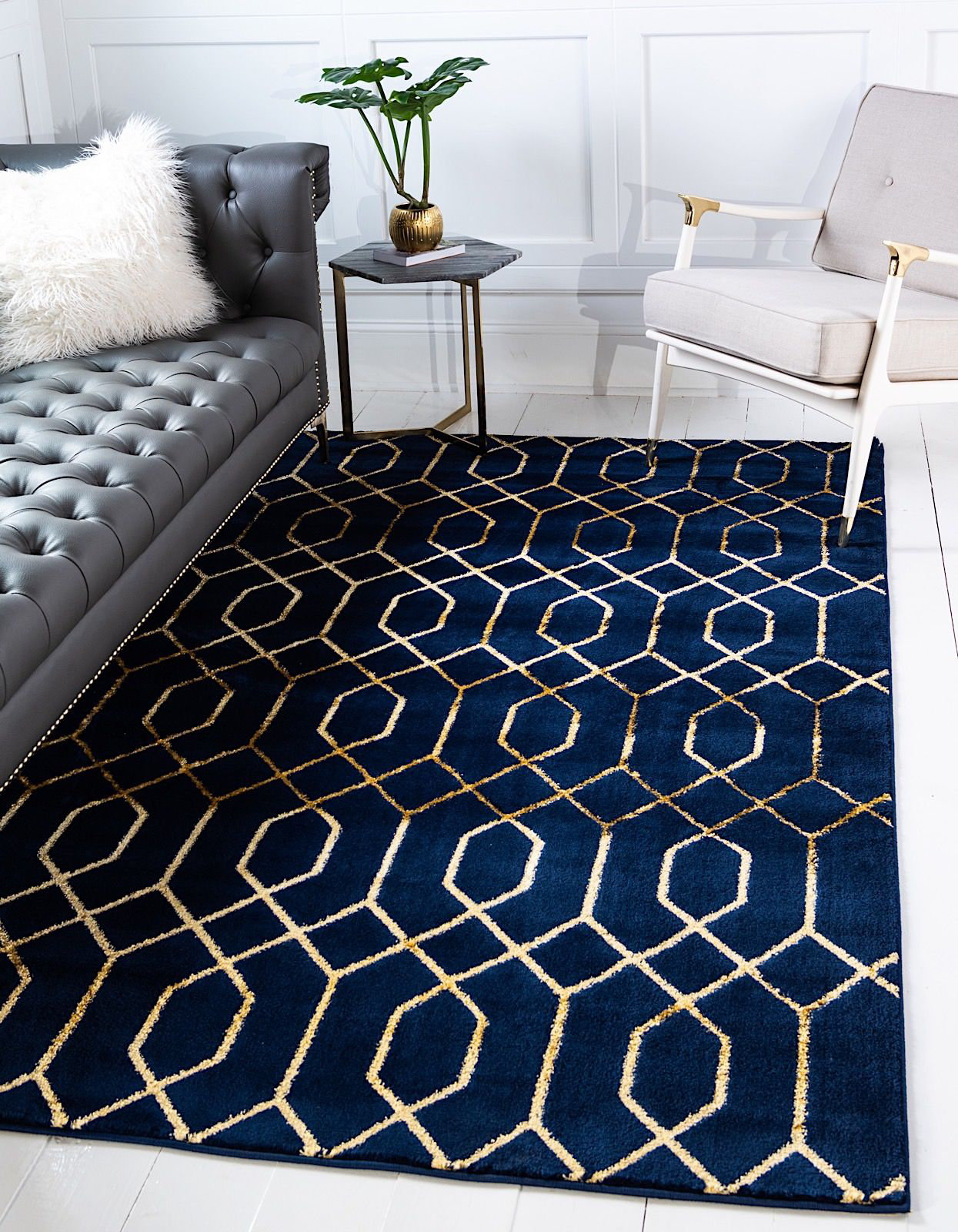 Mercer41 Corando Geometric Blue/Gold Area Rug | Wayfair
