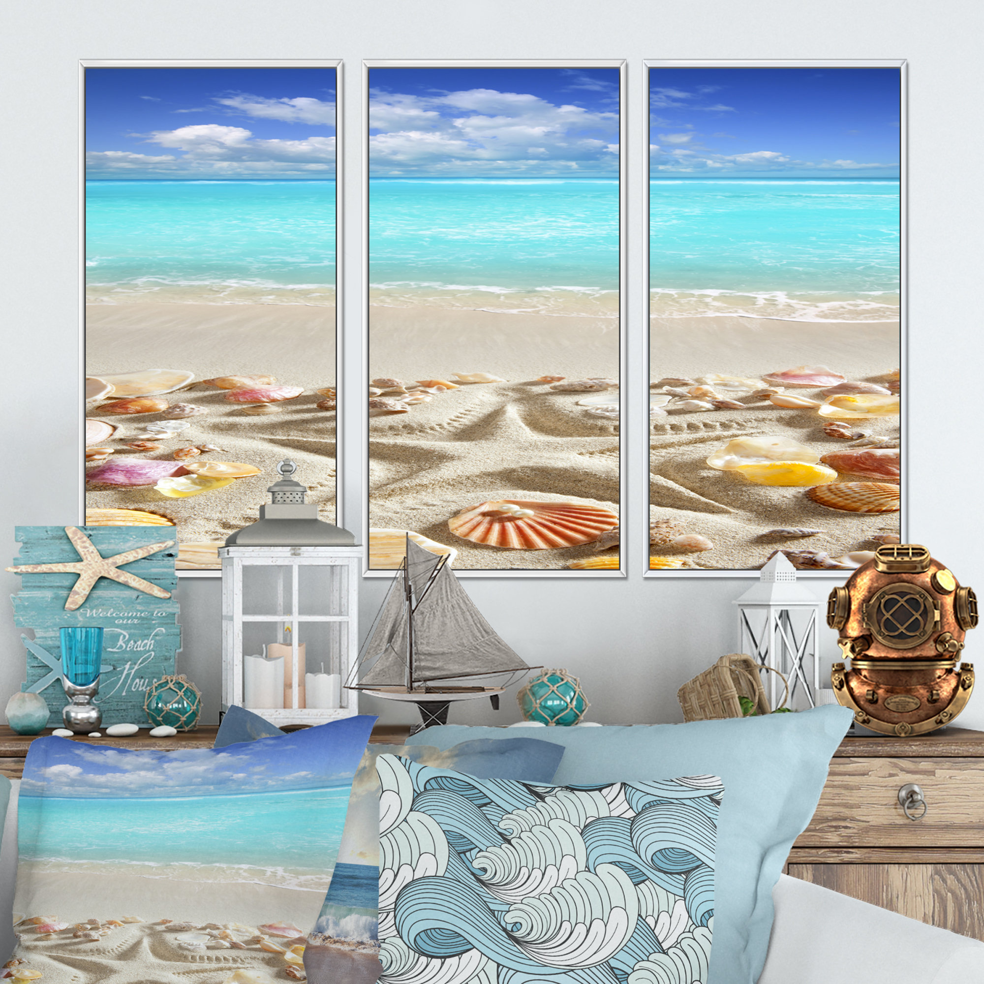 Rosecliff Heights Caribbean Sea Starfish - 3 Piece Floater Frame ...