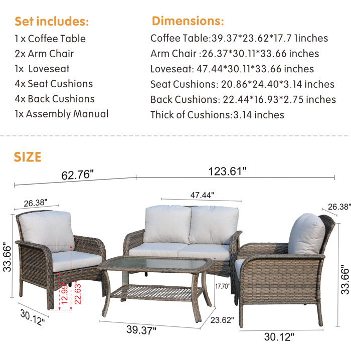 Red Barrel Studio® Kanijah 4 - Person Outdoor Seating Group with ...