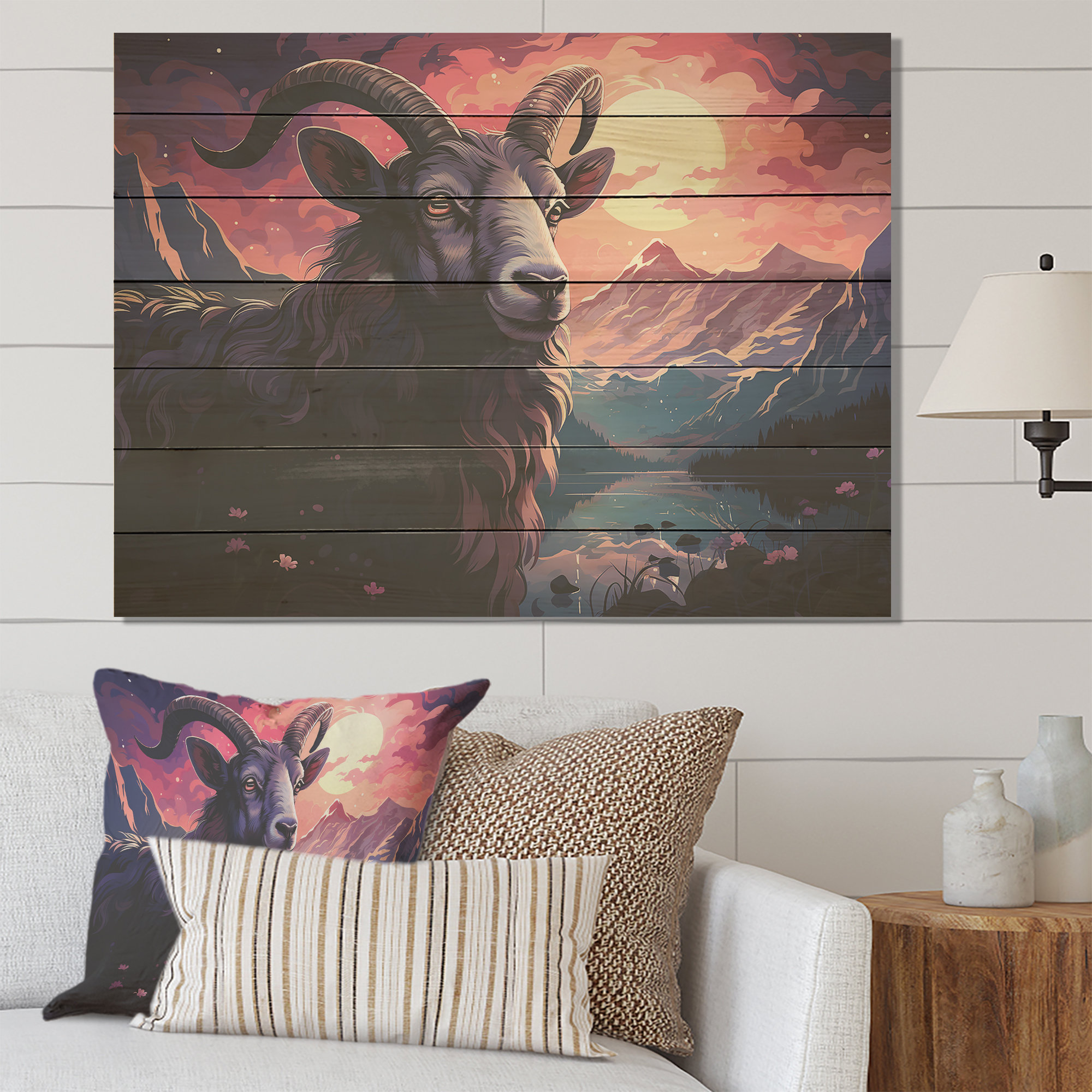 August Grove® Buck Goat Twilight Trek I - Goat Animal On Wood Print ...
