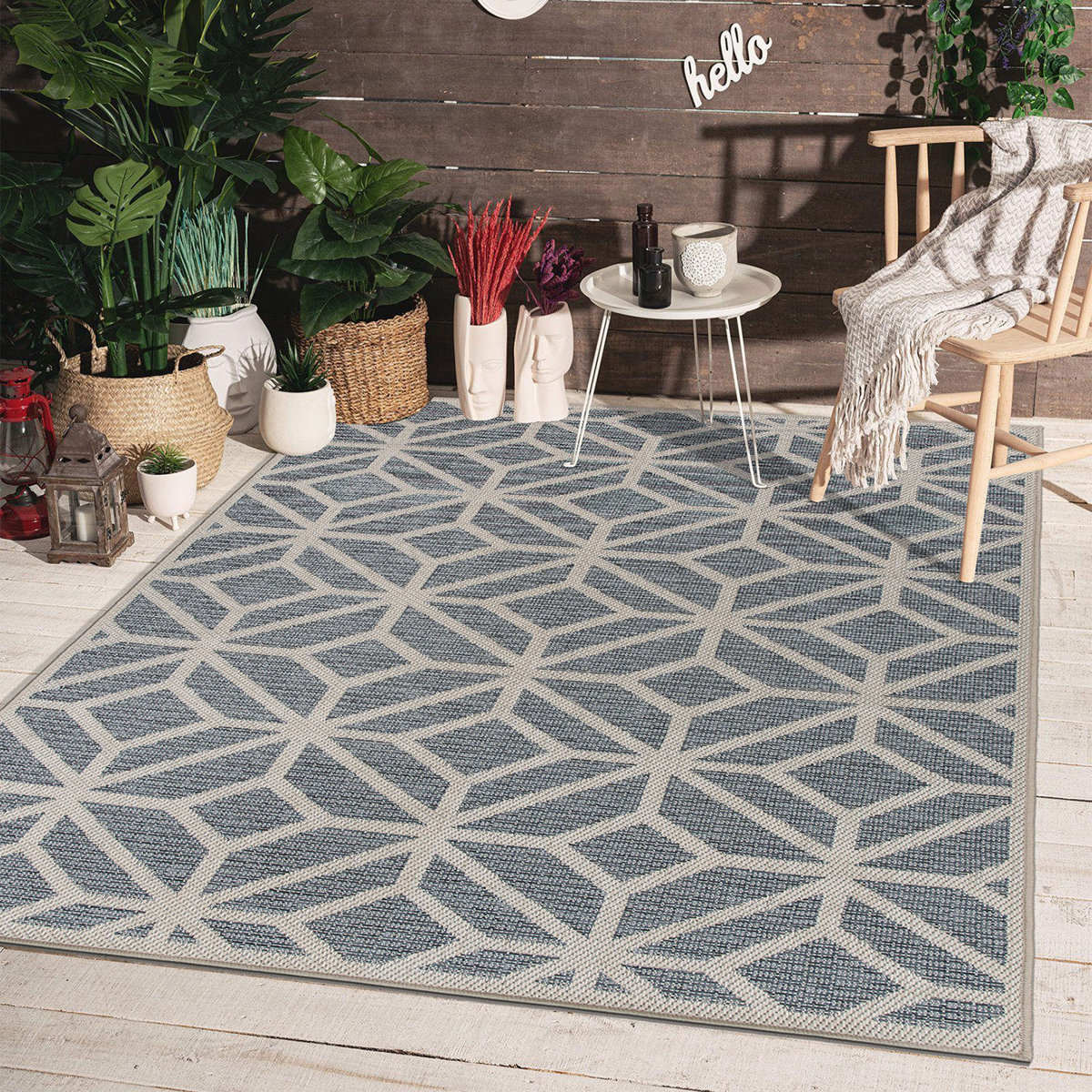 Wrought Studio™ Pissouri Geometric Blue/Gray/Ivory Indoor & Outdoor ...
