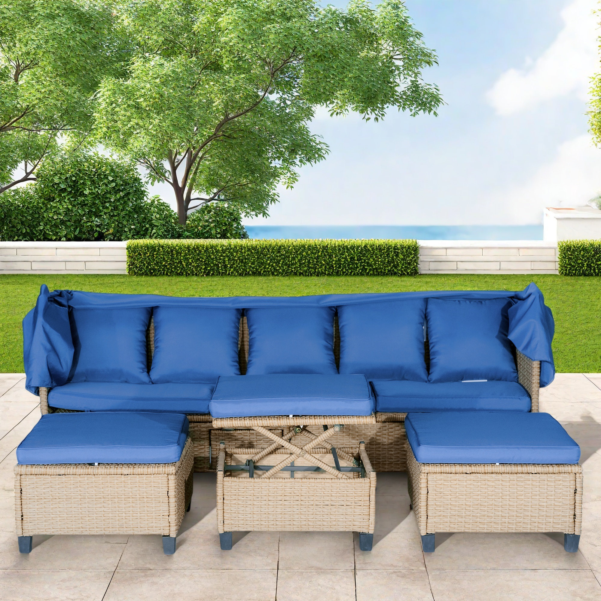 Ebern Designs 4 Pieces Uv-proof Resin Wicker Patio Sofa Set Included A ...