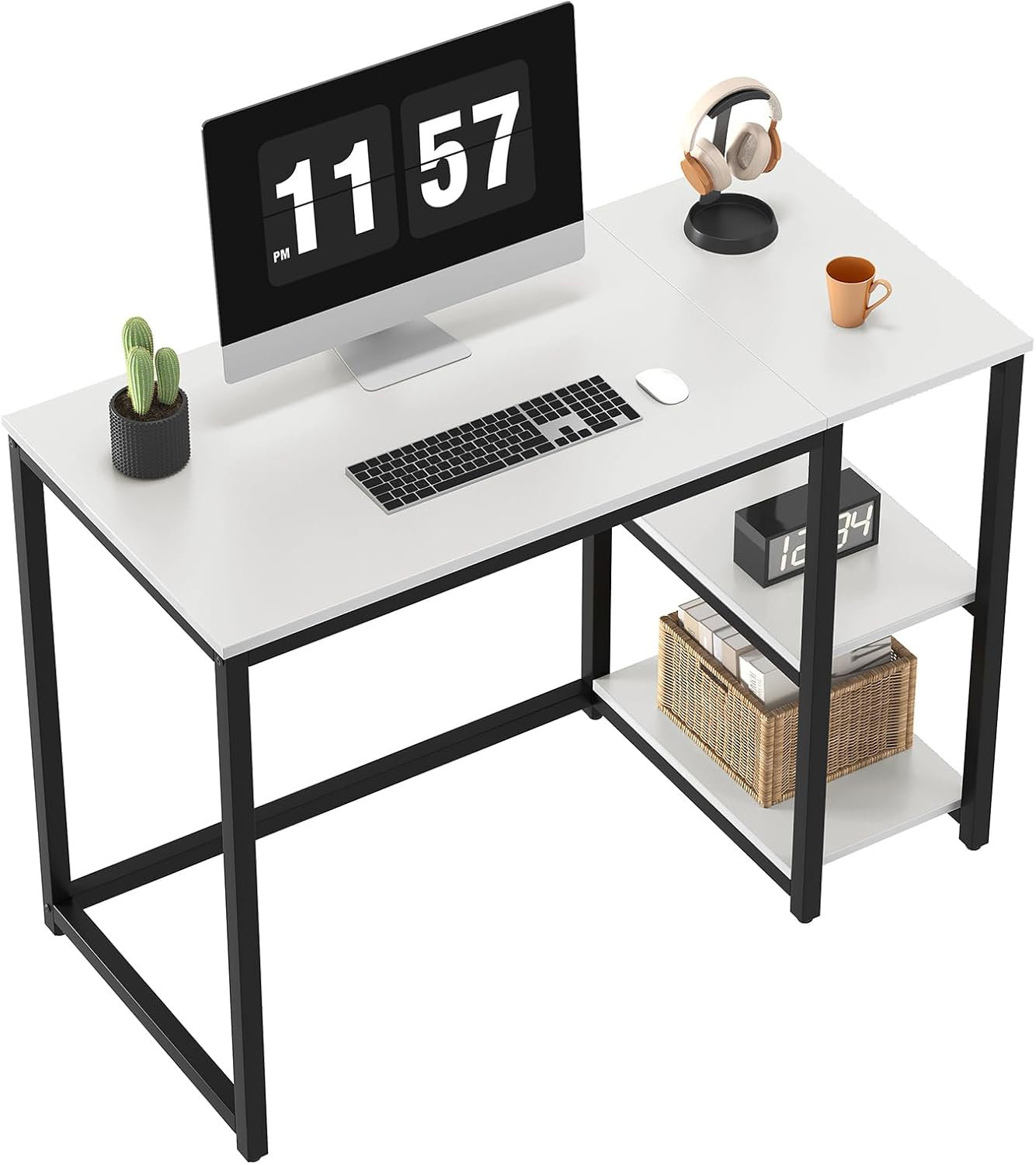 Latitude Run® Computer Desk 40 Inches With 2-Tier Shelves Sturdy Home ...