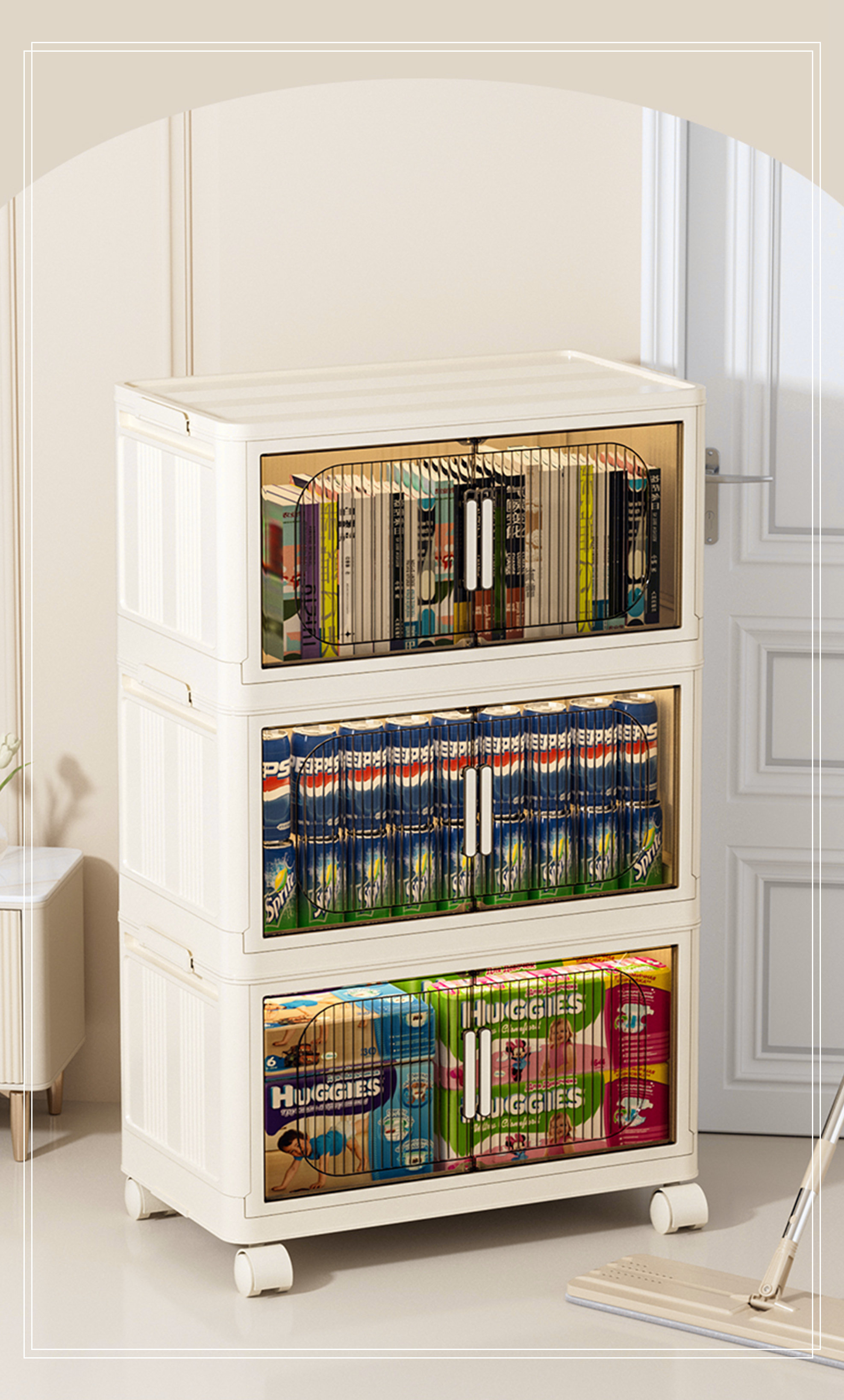 Rebrilliant 19.69" Side Wide Folding Storage Cabinet ,3 Tiers,19.69"×11 ...