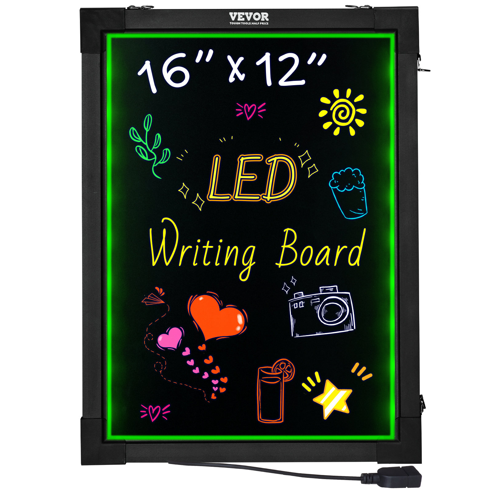VEVOR LED Message Writing Board 16"x12" Illuminated Erasable Lighted ...