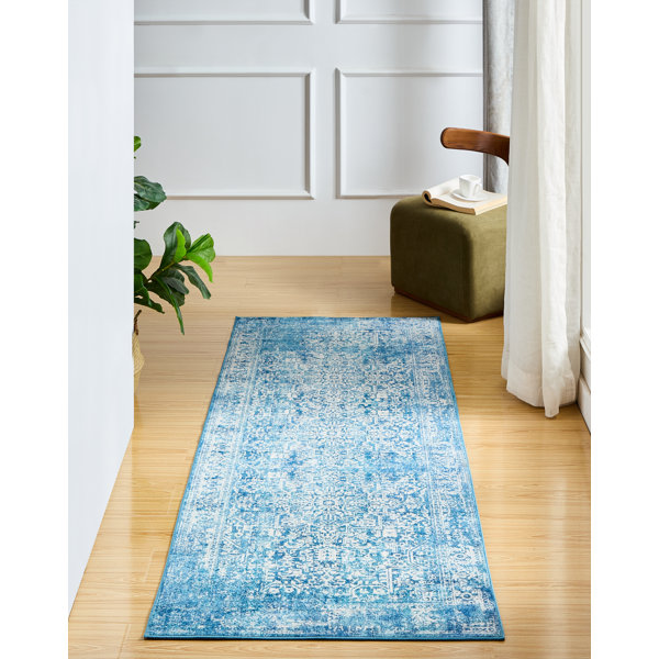 Bungalow Rose Machine Washable Oriental Blue/White Area Rug & Reviews ...