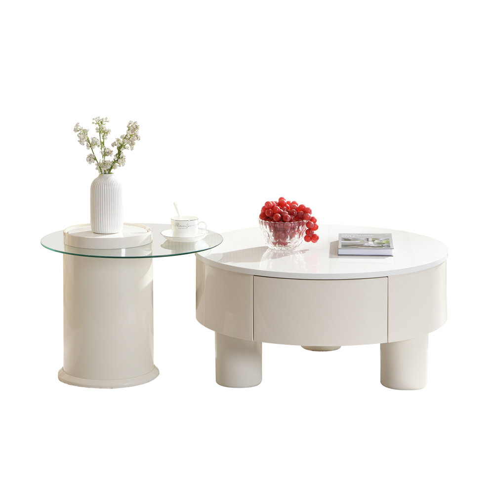 Ivy Bronx Round Nesting Coffee Table Set of 2, Coffee Table with ...