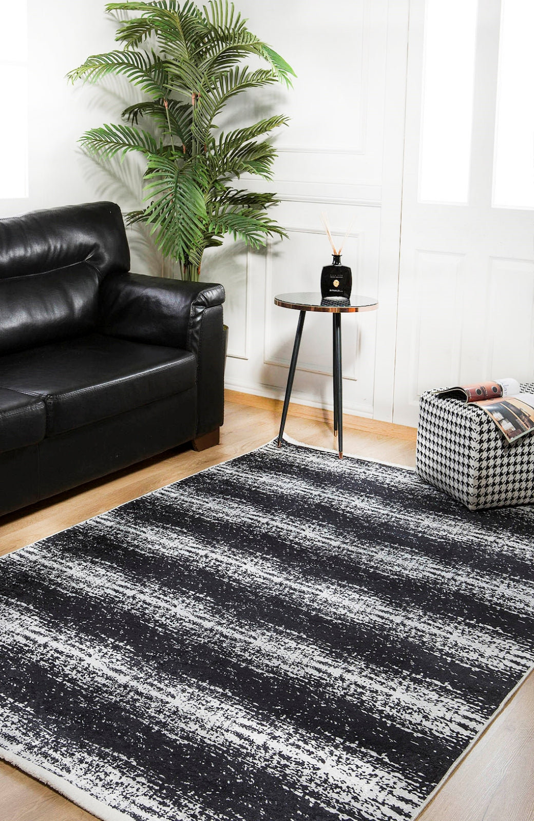 Hokku Designs Speedwell Black Striped Polyester Digital Print Area Rug ...