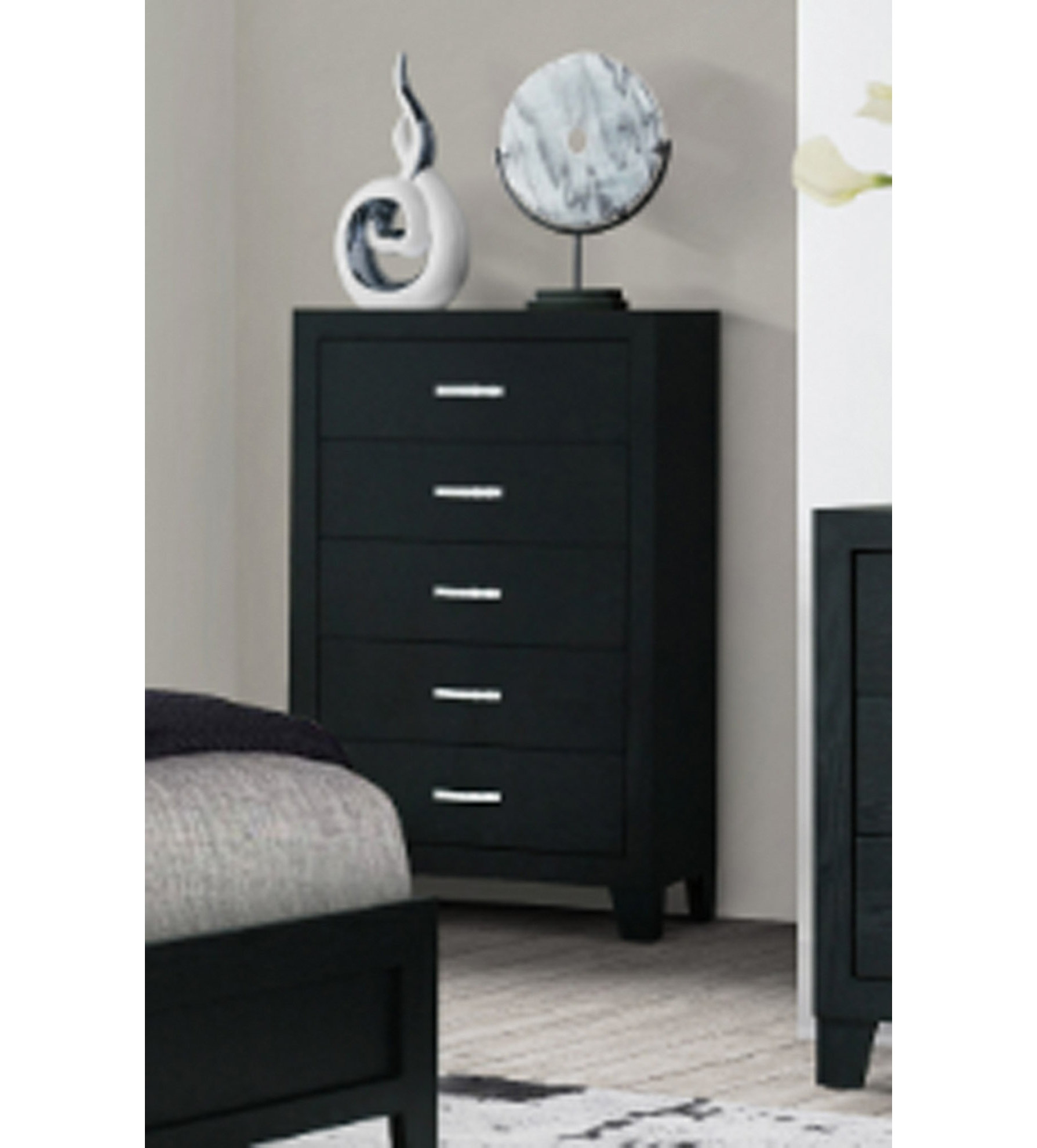 Hokku Designs 5-Drawer Black Dresser, Glam Hardware Accents, Chic Paper ...