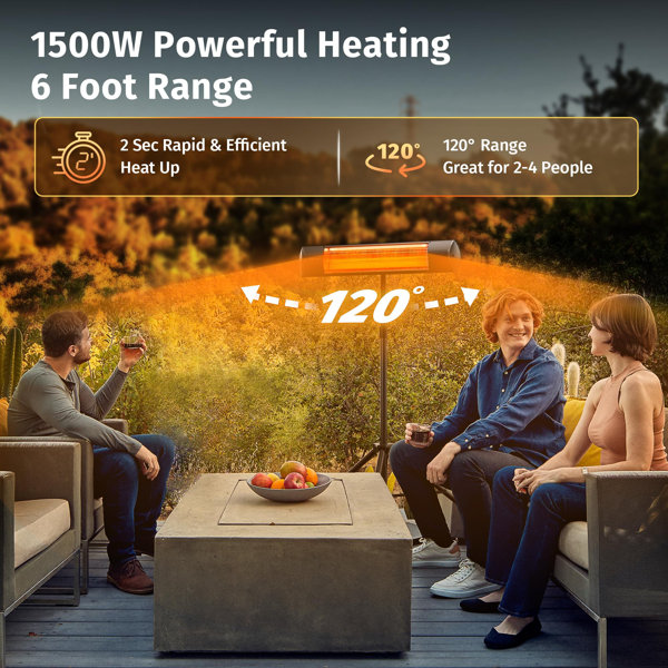 EAST OAK 1500W Patio Infrared Heater With Adjustable Standing | Wayfair