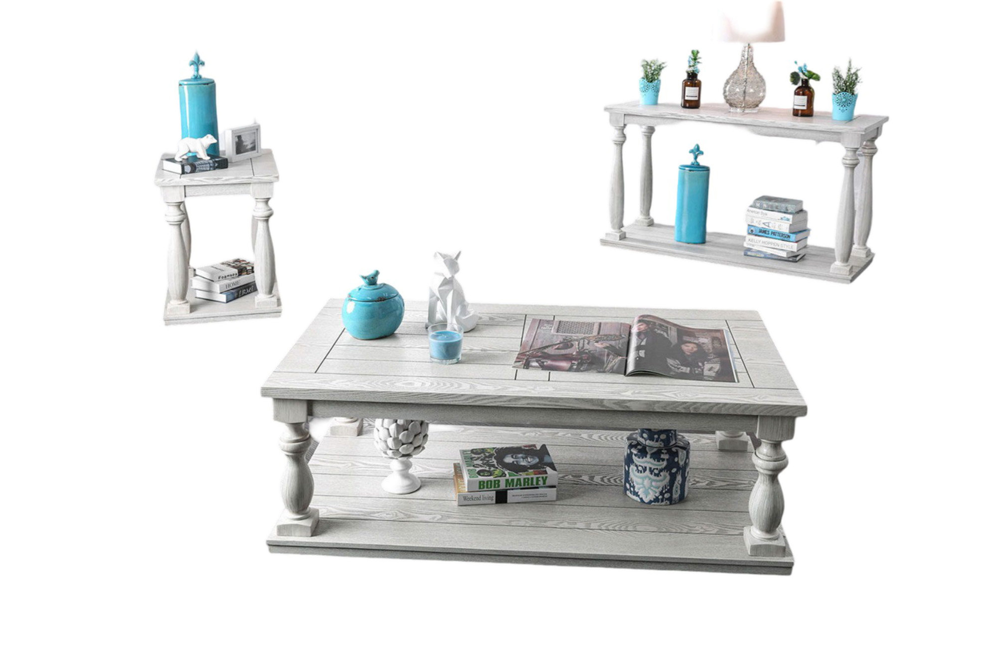One Allium Way® Coffee Table Open Bottom Shelf Plank Style Table Top ...