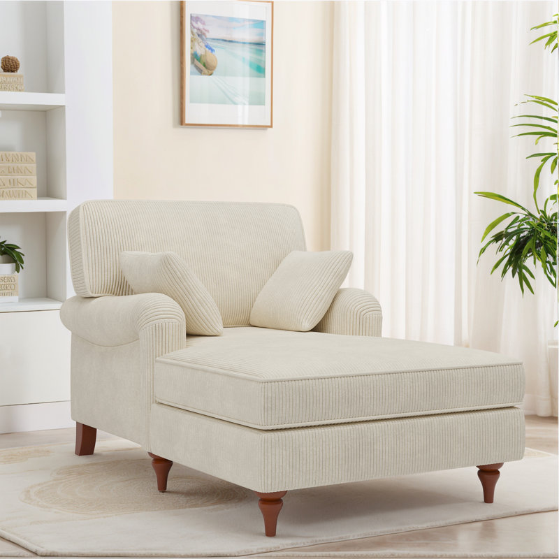 House of Hampton Upholstered Corduroy Rolled Recessed Arm Chaise Lounge ...