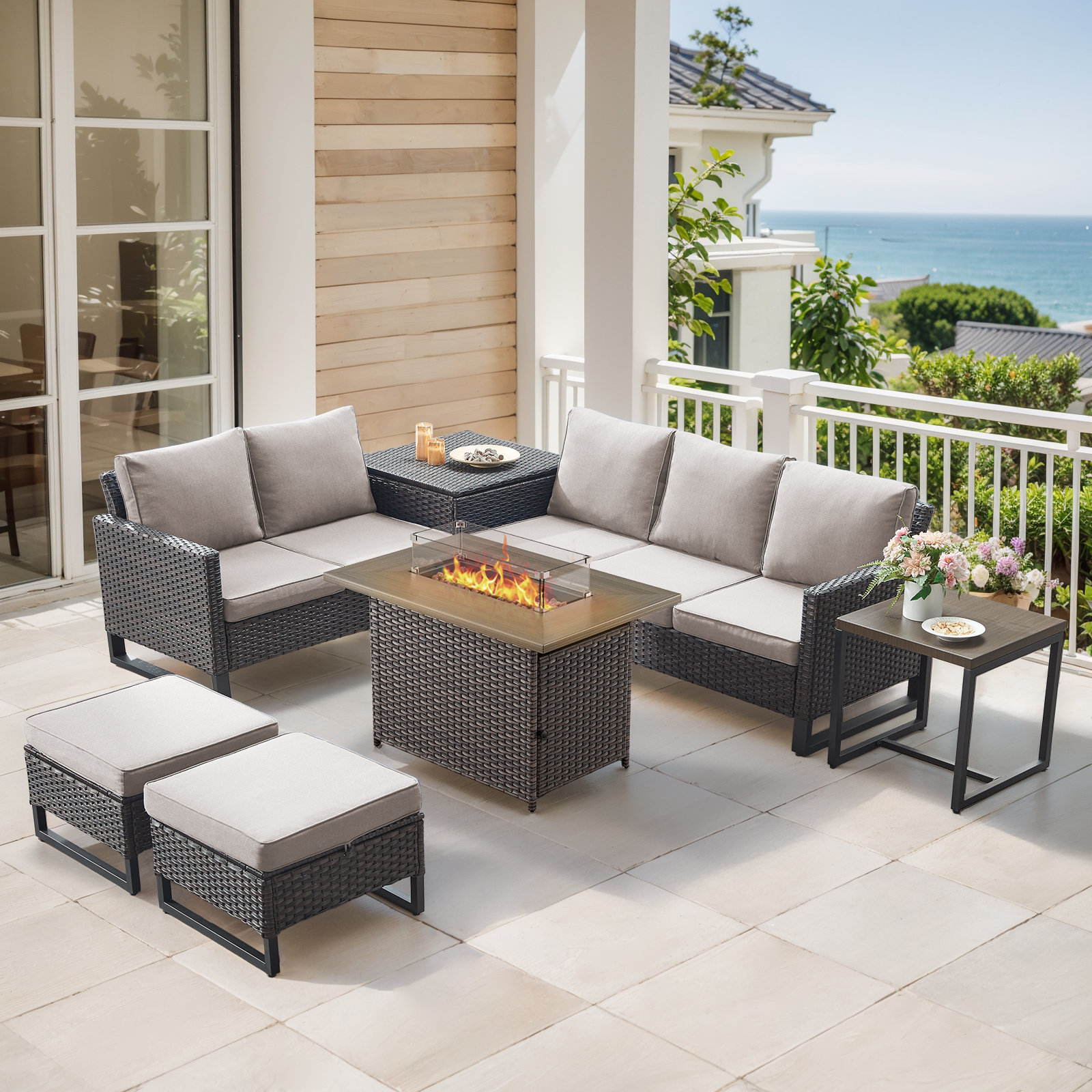Latitude Run® 7 Piece Wicker Outdoor Patio U-Shaped Feet Conversation ...