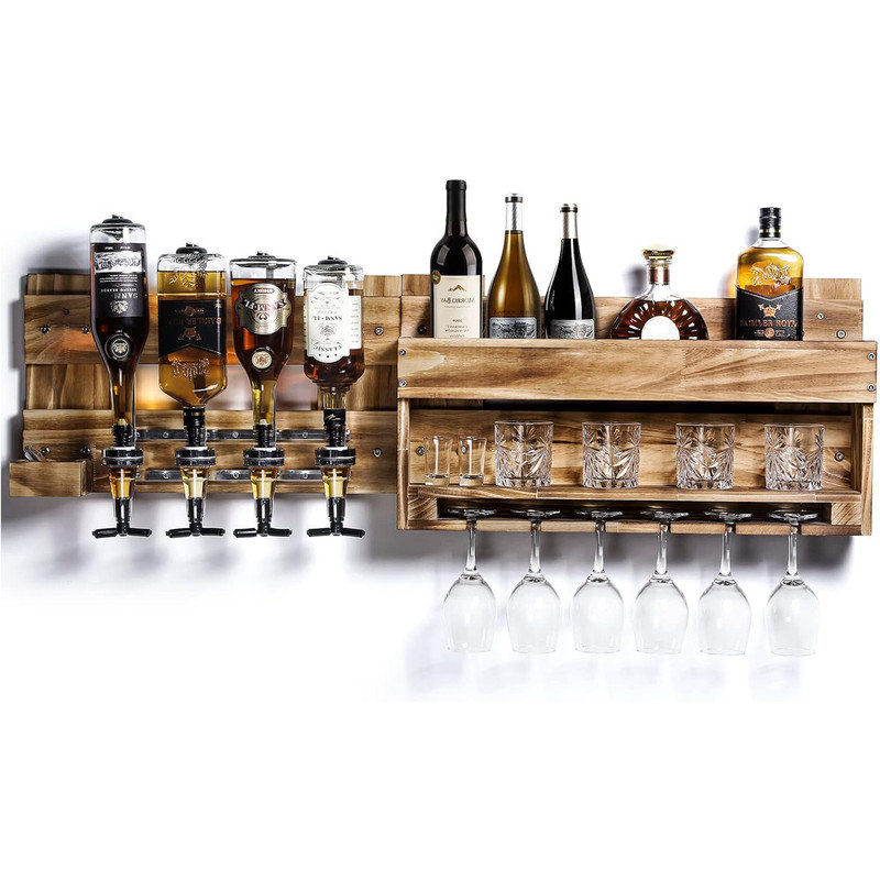 Gracie Oaks Rustic Wine Display Storage Rack with 4-Bottle Liquor ...