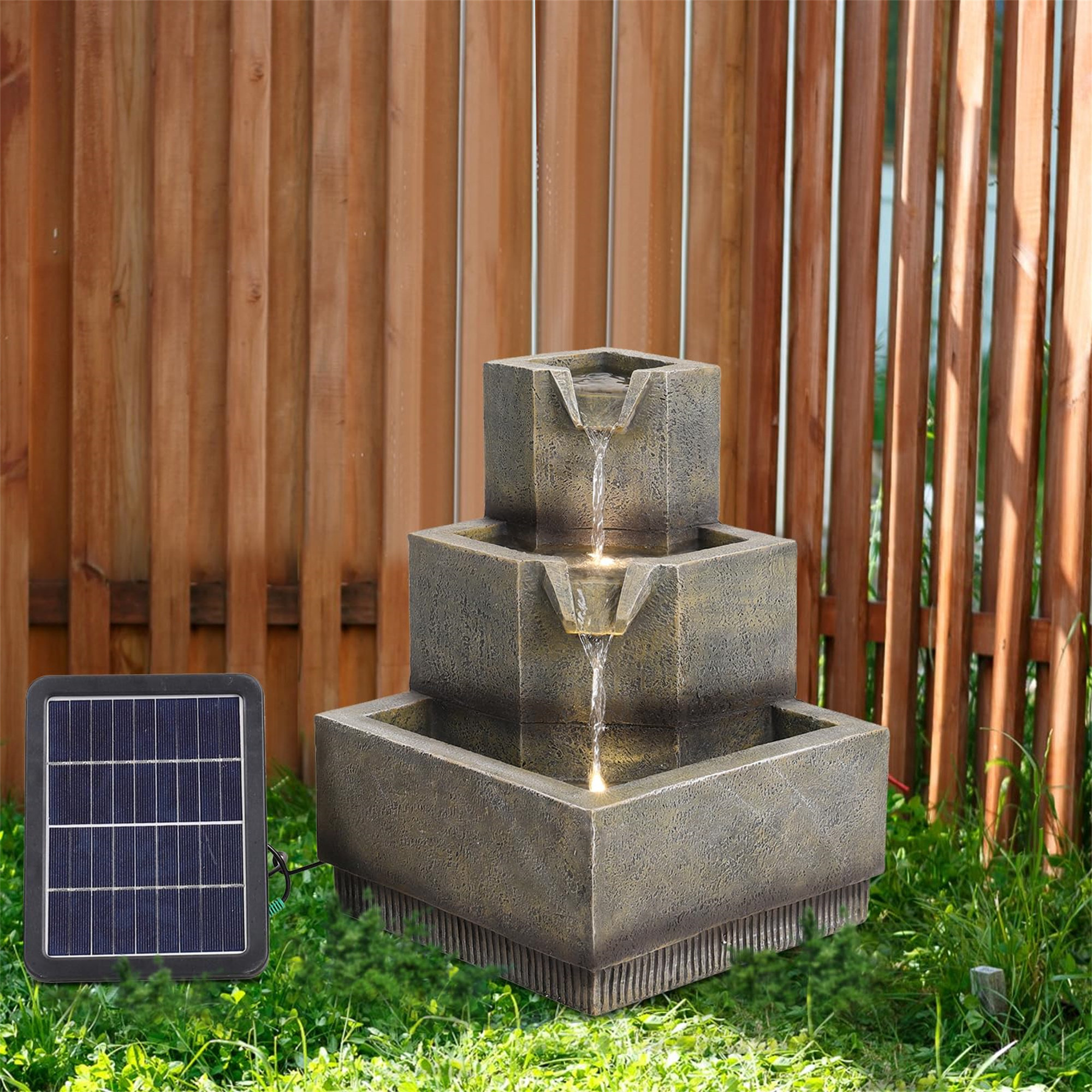 Wipin Solar Powered Three-Layer Waterscape Garden Courtyard Waterfall ...