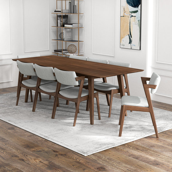 George Oliver Gewel 9-Piece Mid-Century Dining Set With 8 Fabric Dining ...