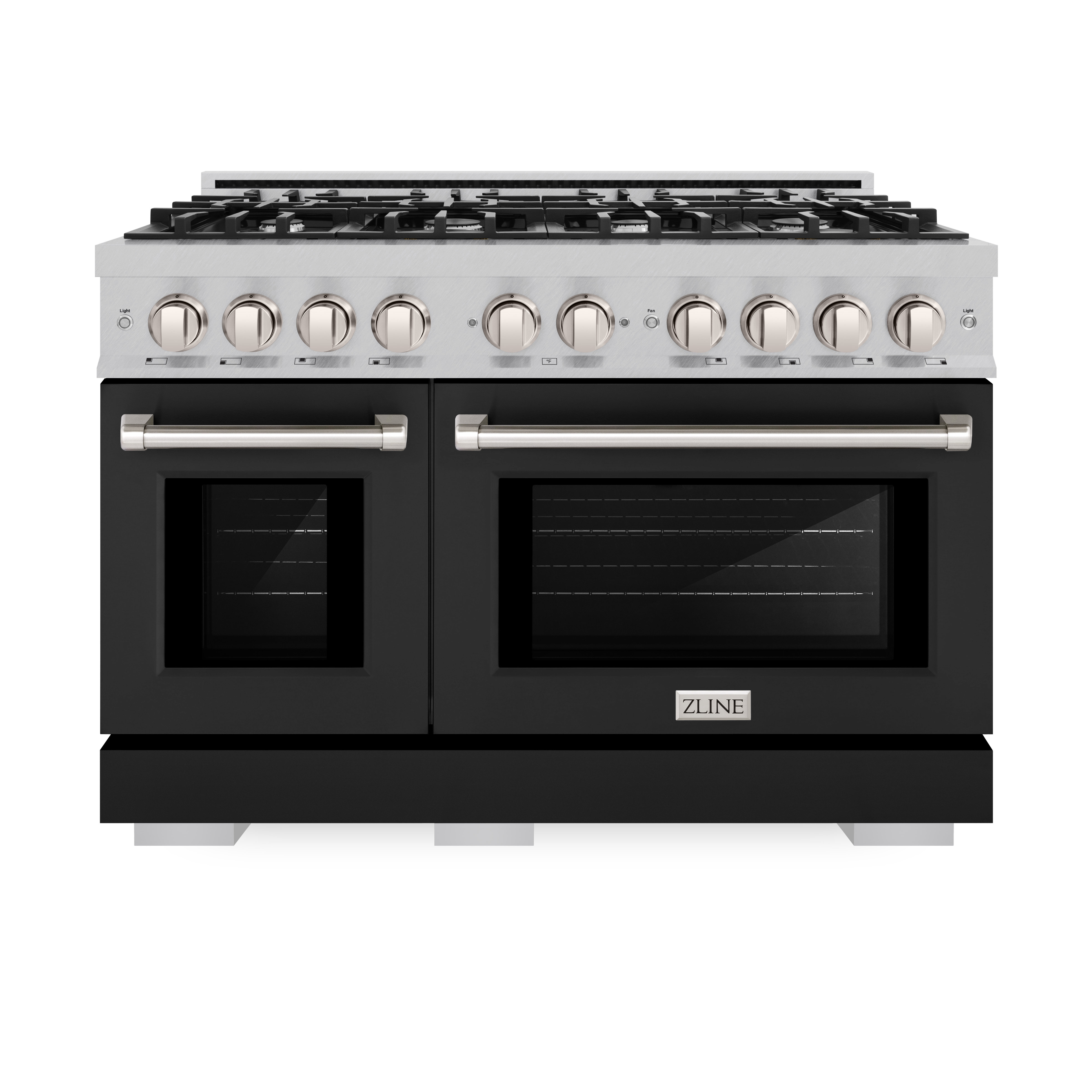 ZLINE 48 in. Select Satin Steel Gas Range w/ 8 Burner Cooktop & Black ...