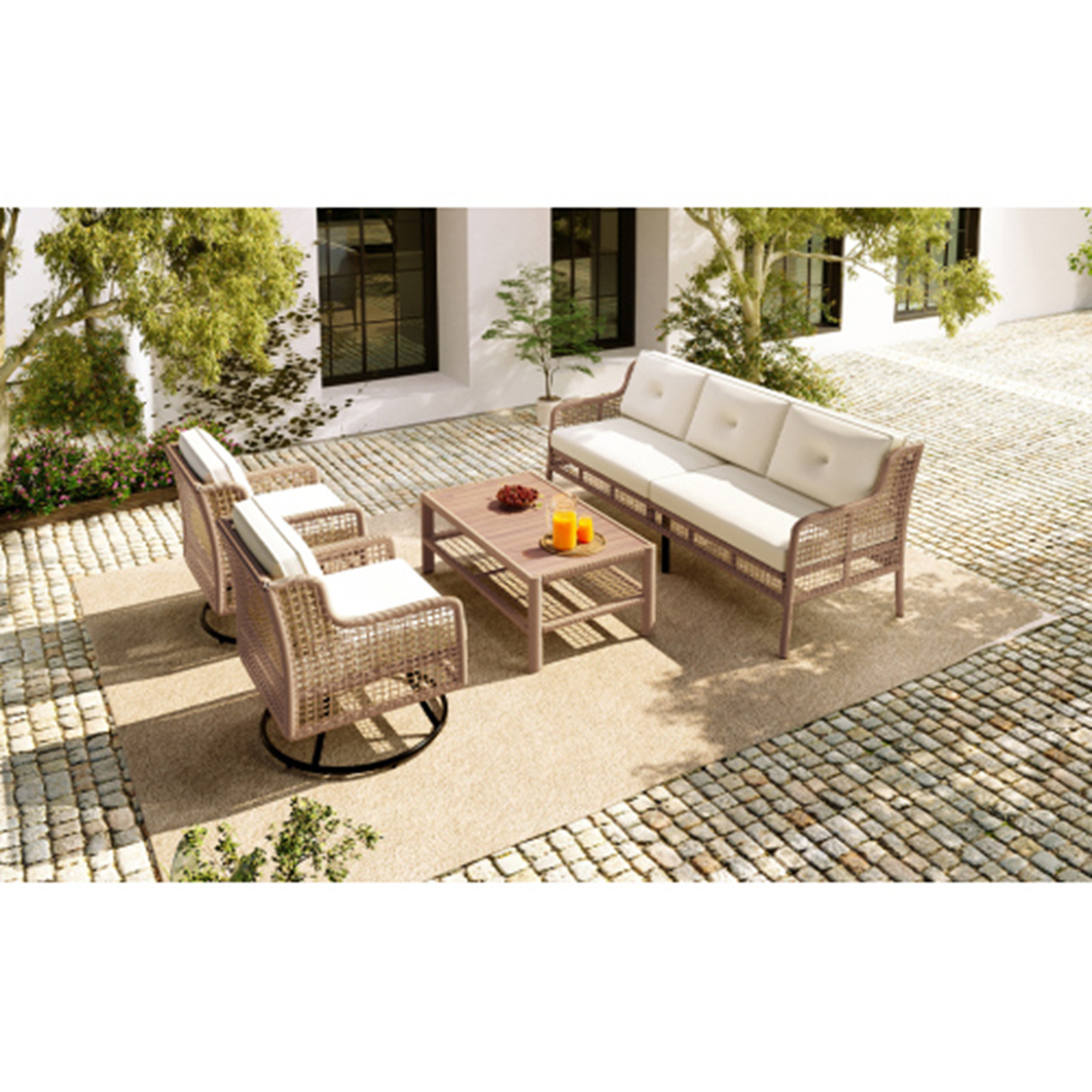 Dovecove GO 4 Pieces Patio Furniture Set with Swivel Chairs, Outdoor ...
