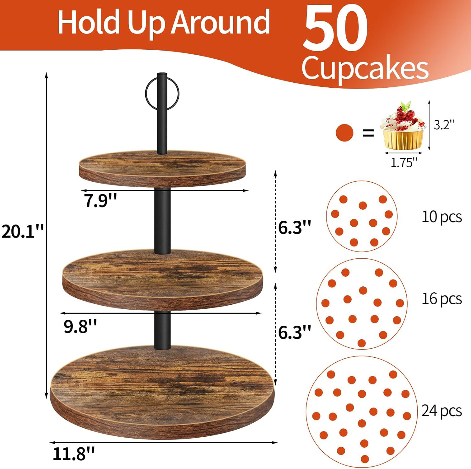 17 Stories 3 Tier Large Cupcake Stand,Round Cupcake Stand For 50 ...