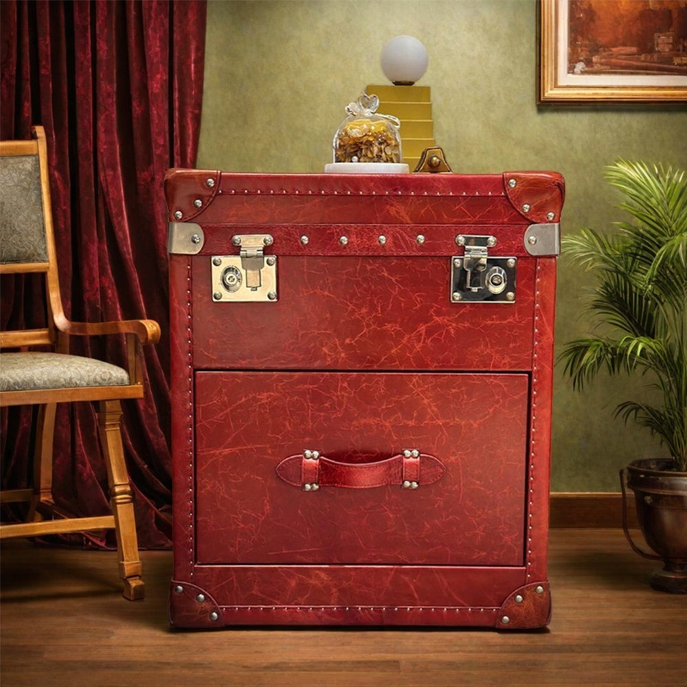 HUGESTO Small Red Vintage Faux Leather Accent Trunk | Wayfair