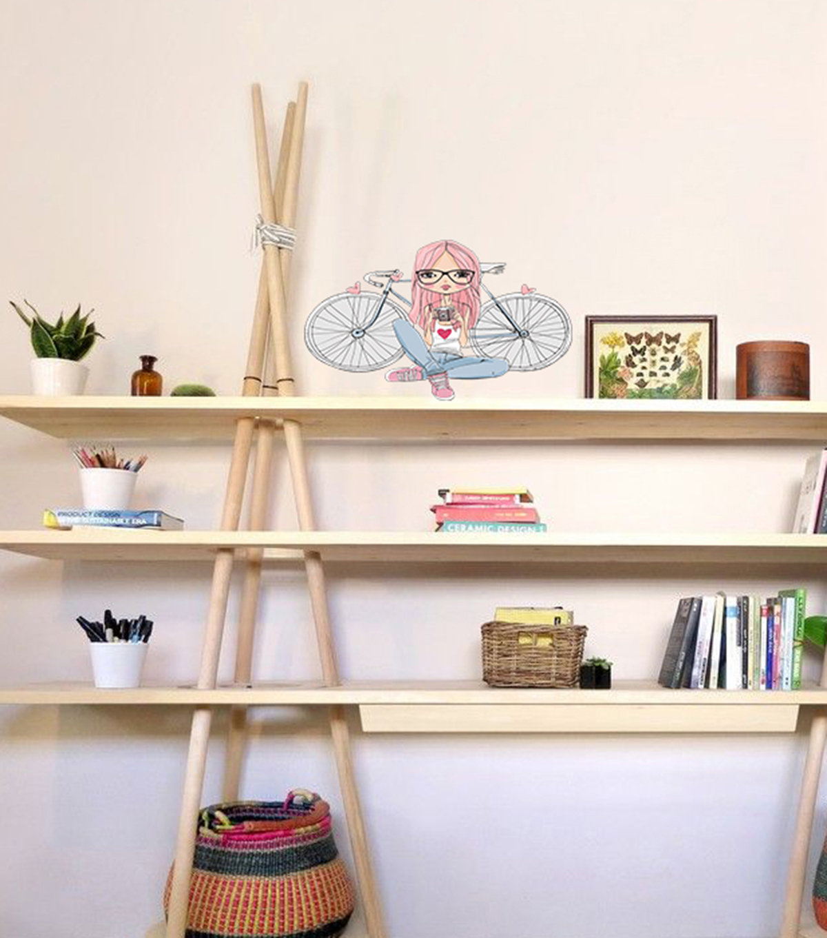 Stickalz Girl and Bike Sticker Wall Decal | Wayfair