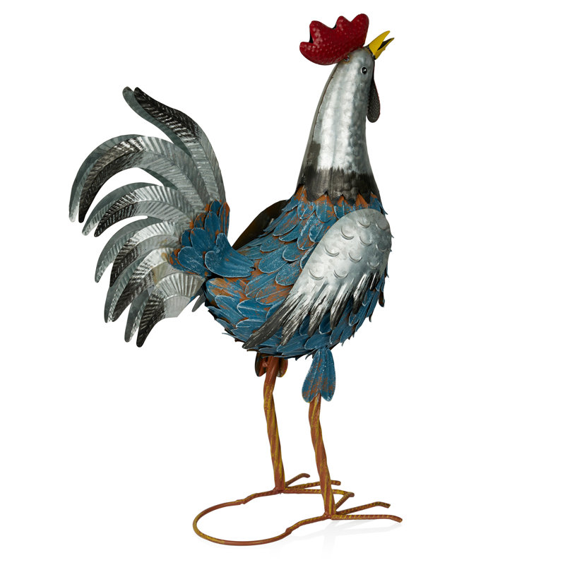Arlmont & Co. 23"H Outdoor Silver Tailed Rooster Garden Statue ...