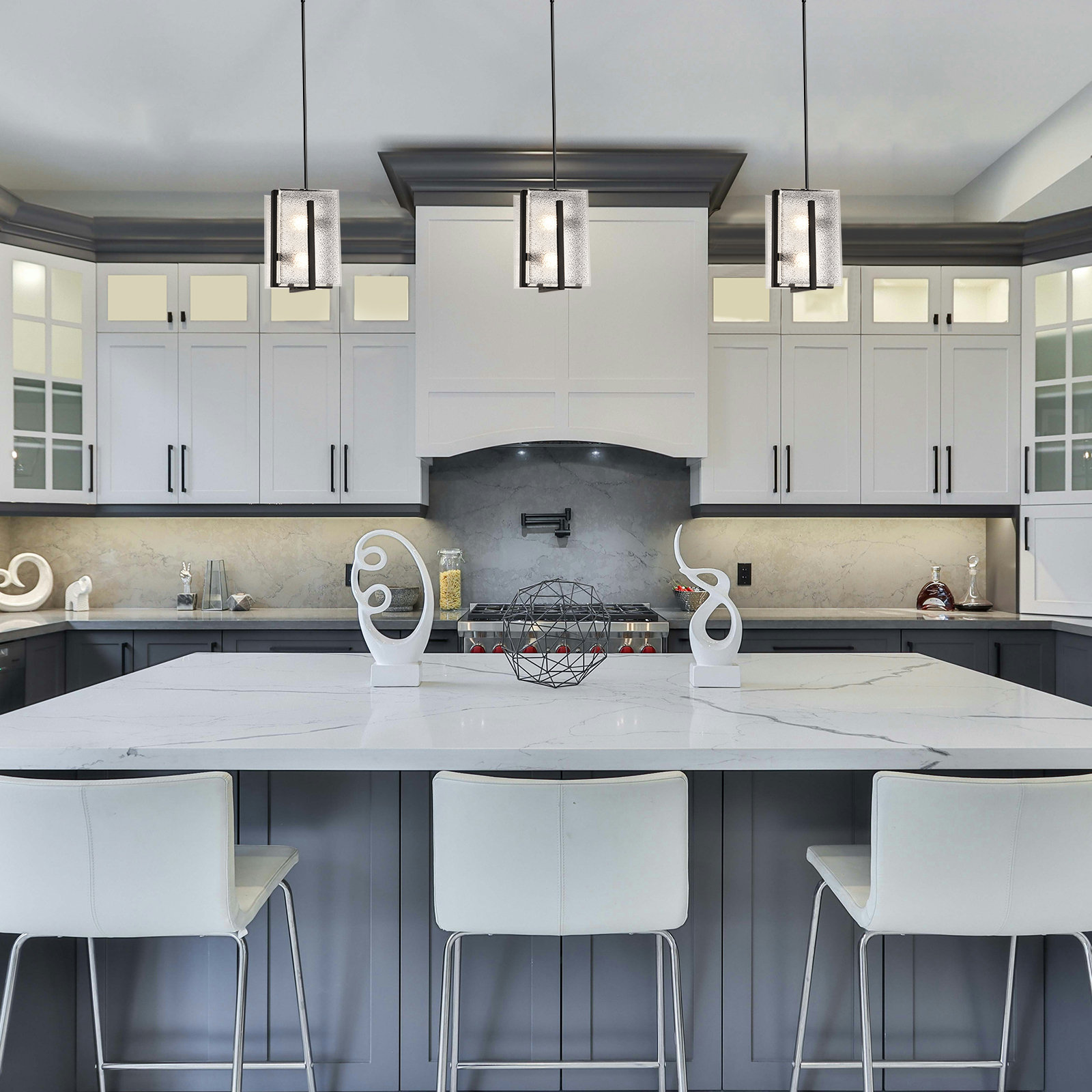 Mercer41 2-Light Frosted Glass Square/Rectangle Modern Pendant Light ...