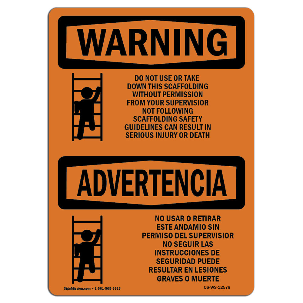 SignMission Osha Warning Sign - Do Not Use Take Down Scaffolding ...