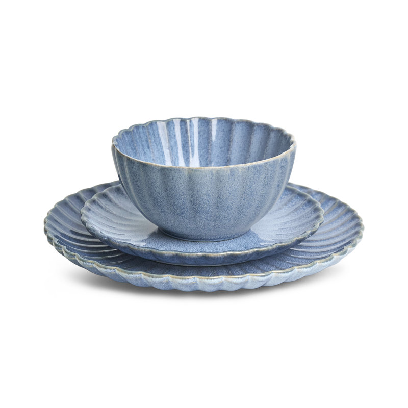 Sango Frill 12-Piece Casual Reactive Blue Dinnerware Set - Service For ...