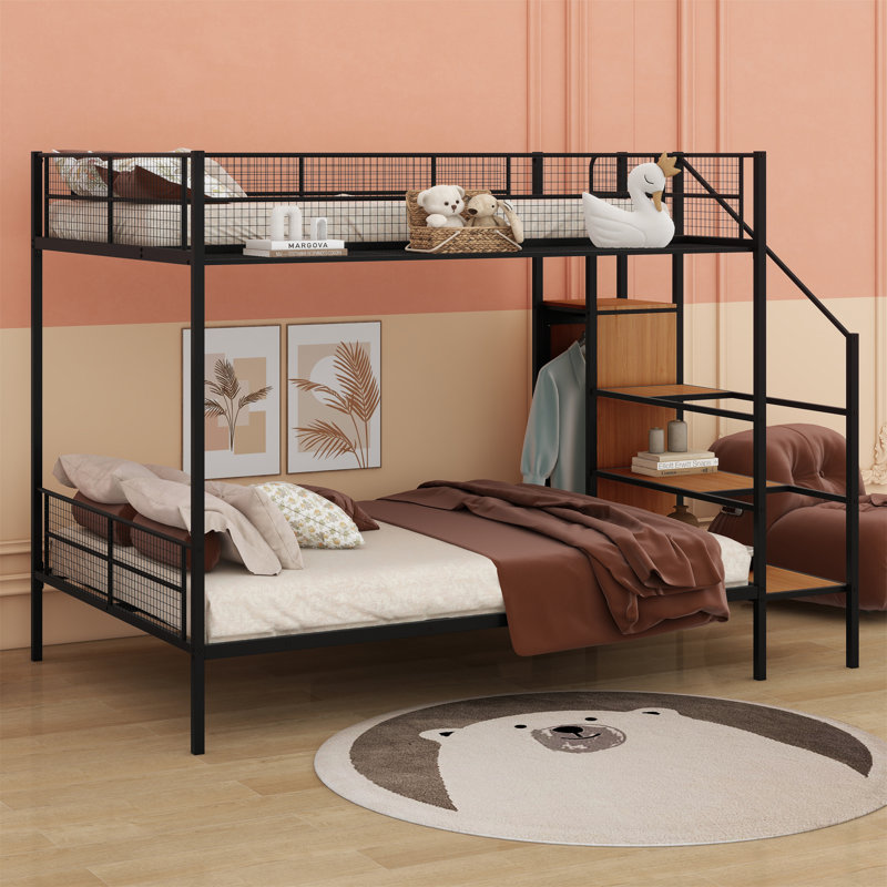 Mason & Marbles Metal Bunk Bed With Wire Shelving And Lateral Storage ...