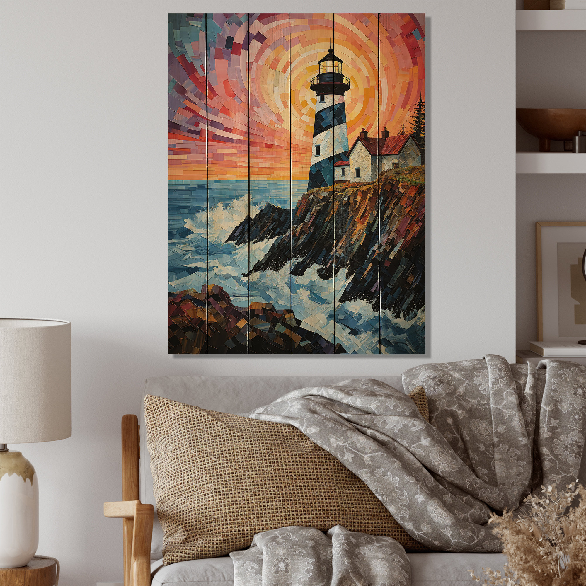 Longshore Tides Dots Lighthouses Guiding II On Wood Print | Wayfair