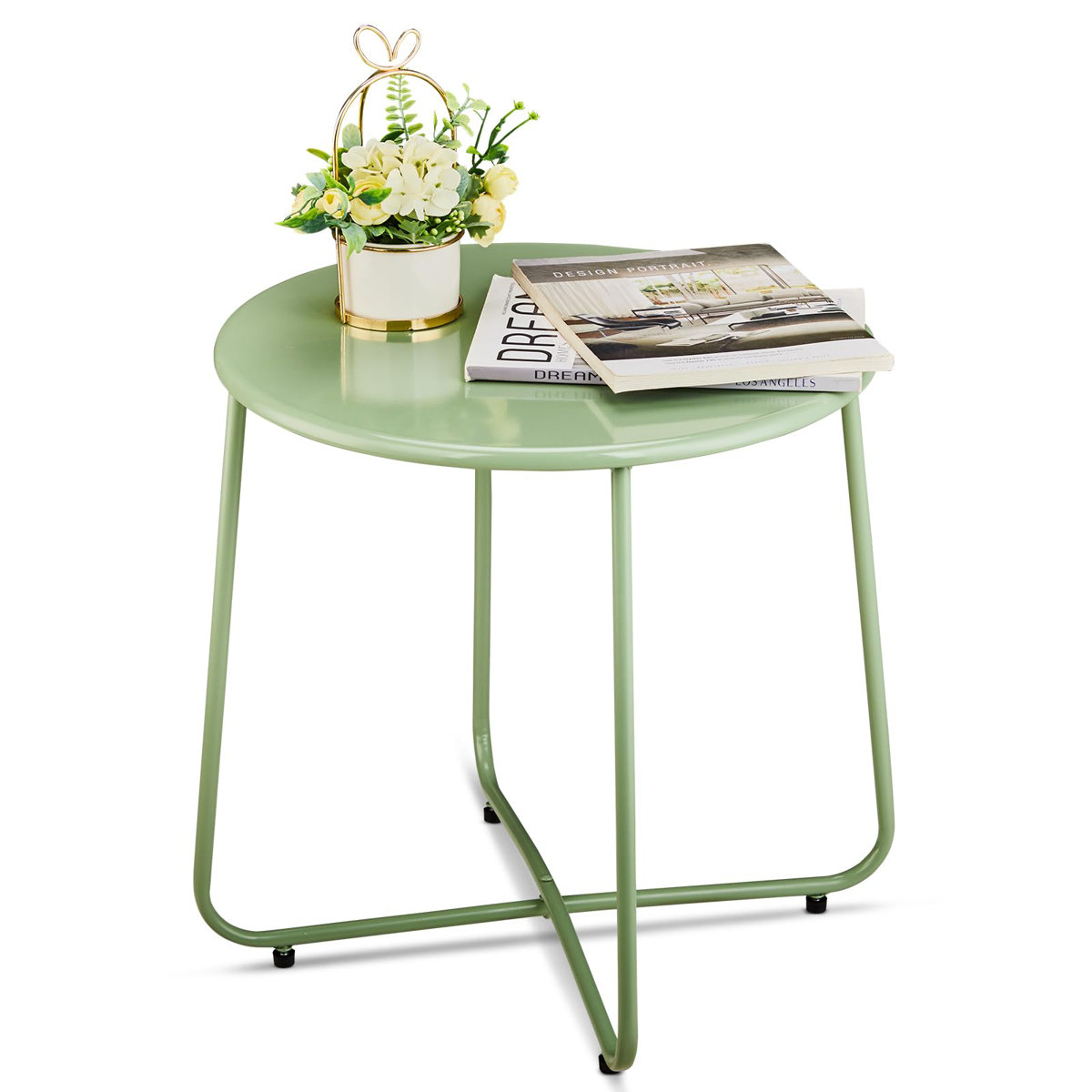 Ebern Designs Patio Small Side Table, Waterproof Round Metal Steel ...