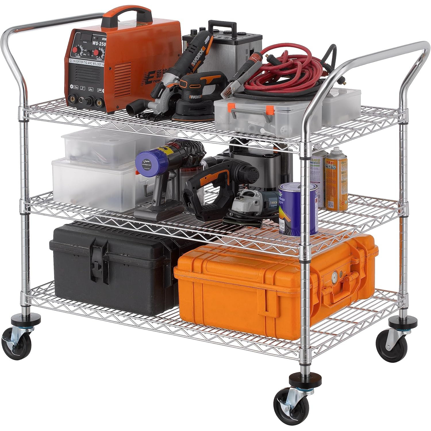 DONIVE 3-Tier Commercial Grade Rolling Cart, Heavy Duty Utility Cart ...