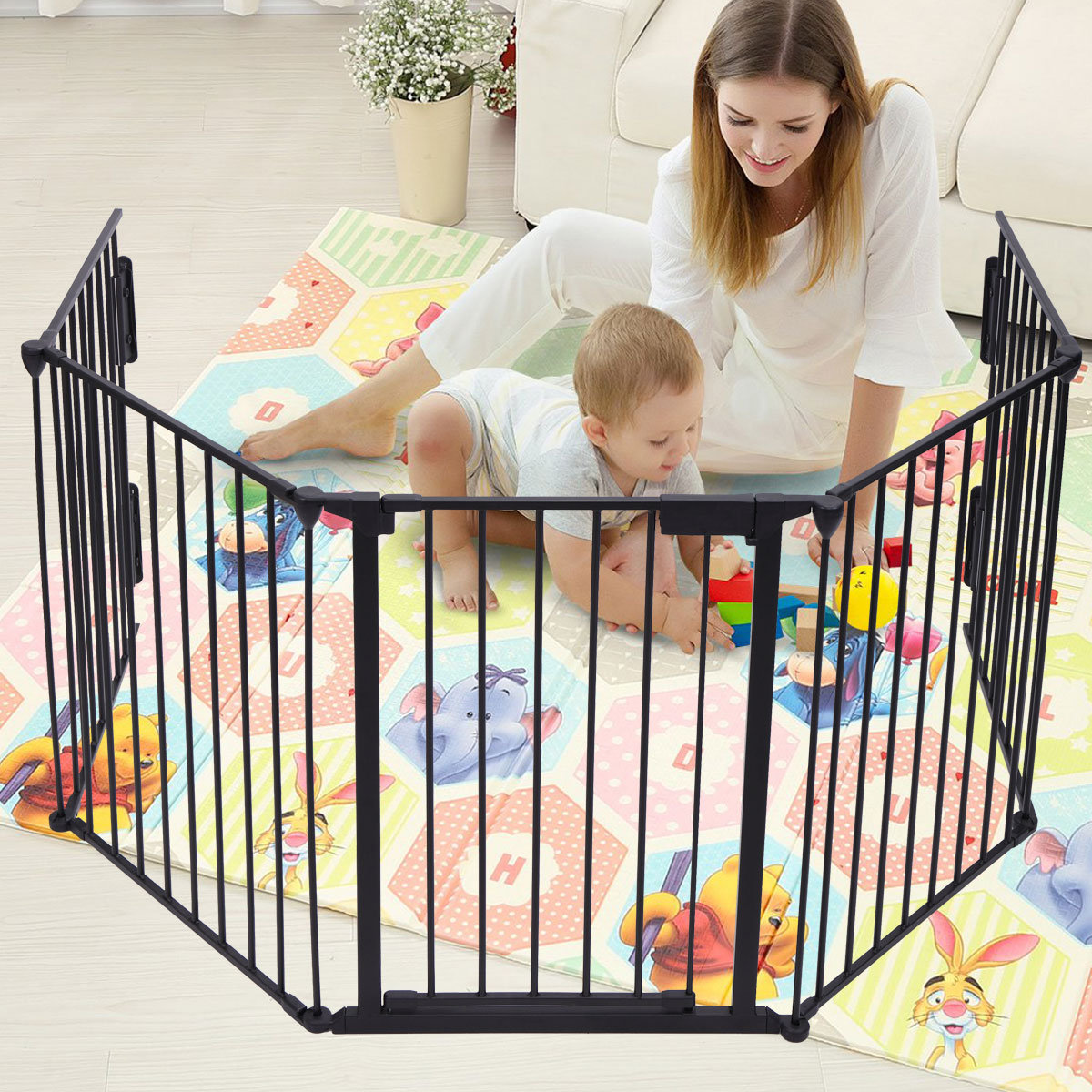 Jaxpety Baby Safety Gate, 5-panel Folding Fireplace Fence & Reviews ...