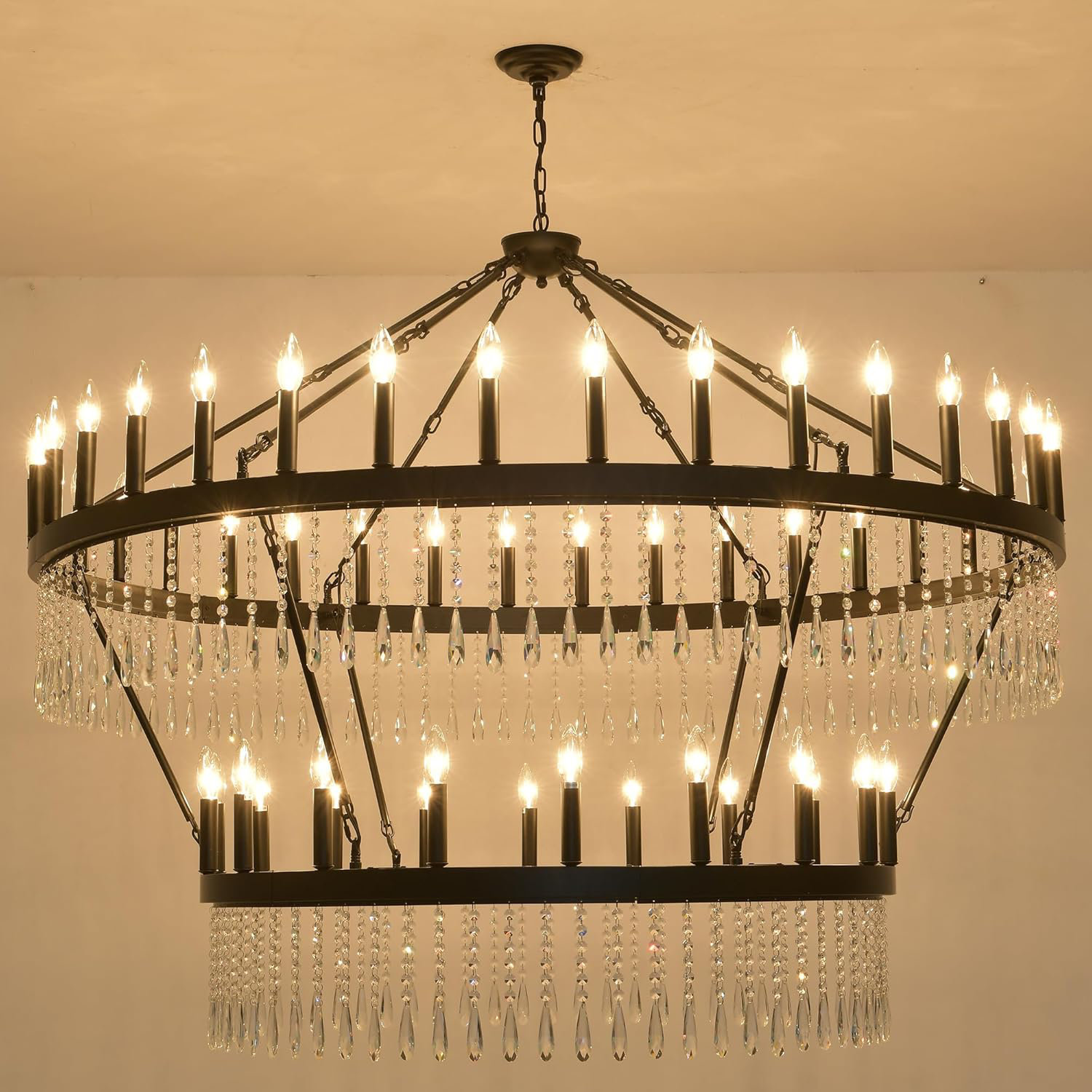 Rosdorf Park 2 Tier Large Black Wagon Wheel Chandelier 60 Inch ...