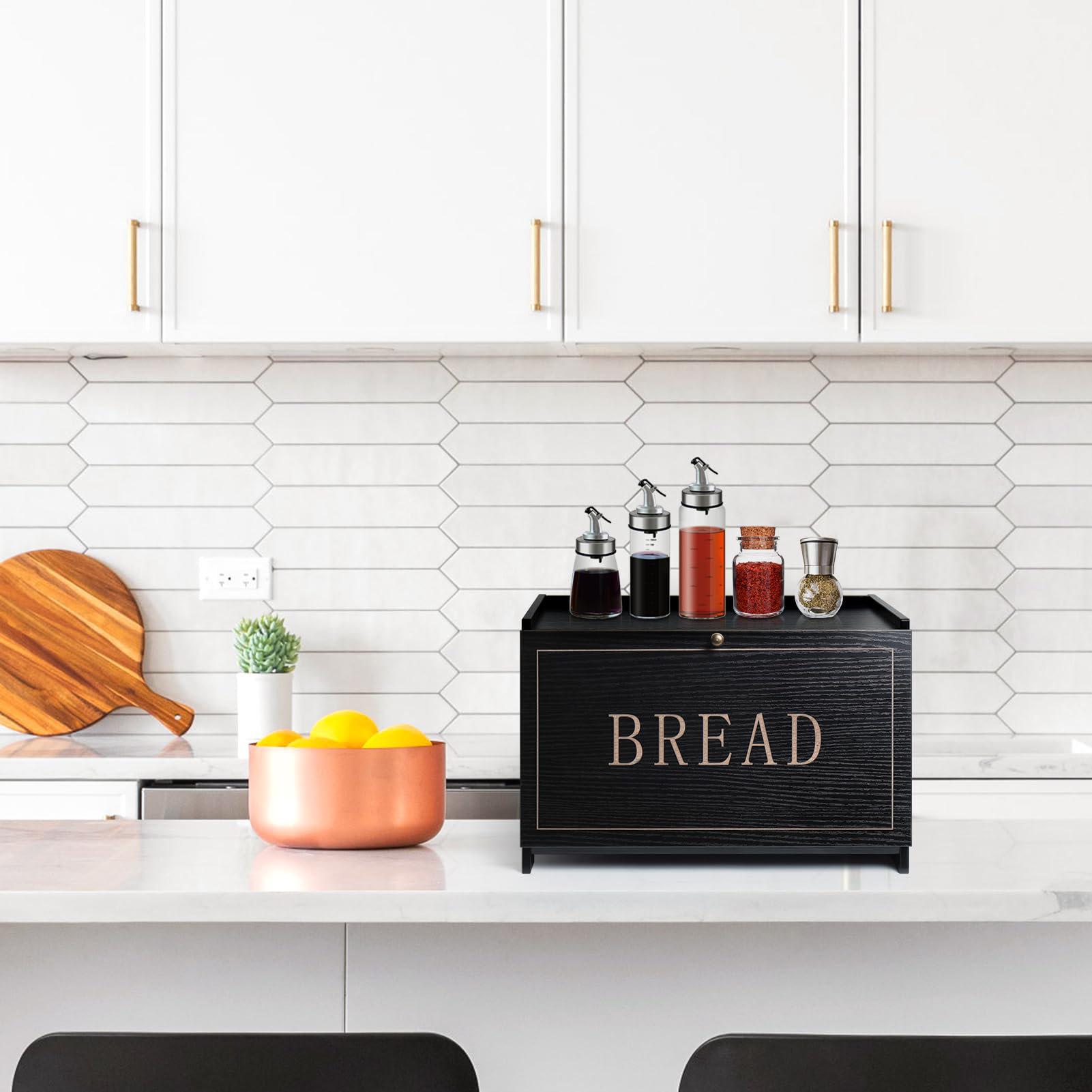 Hokku Designs Kitchen Countertop Wooden Bread Box, Large Capacity Bread ...