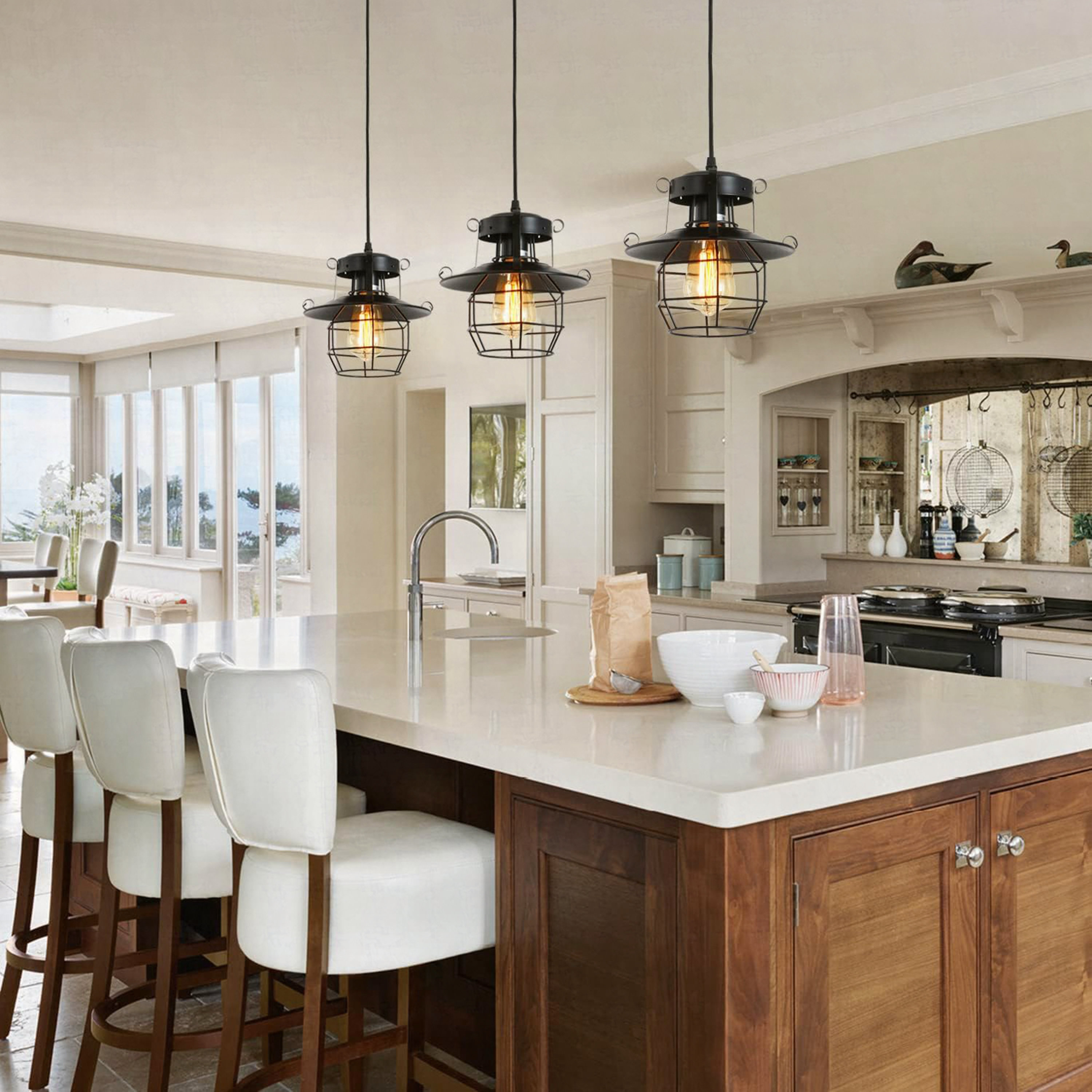 17 Stories Vintage Farmhouse Pendant Light Rustic Metal Caged Pendant ...