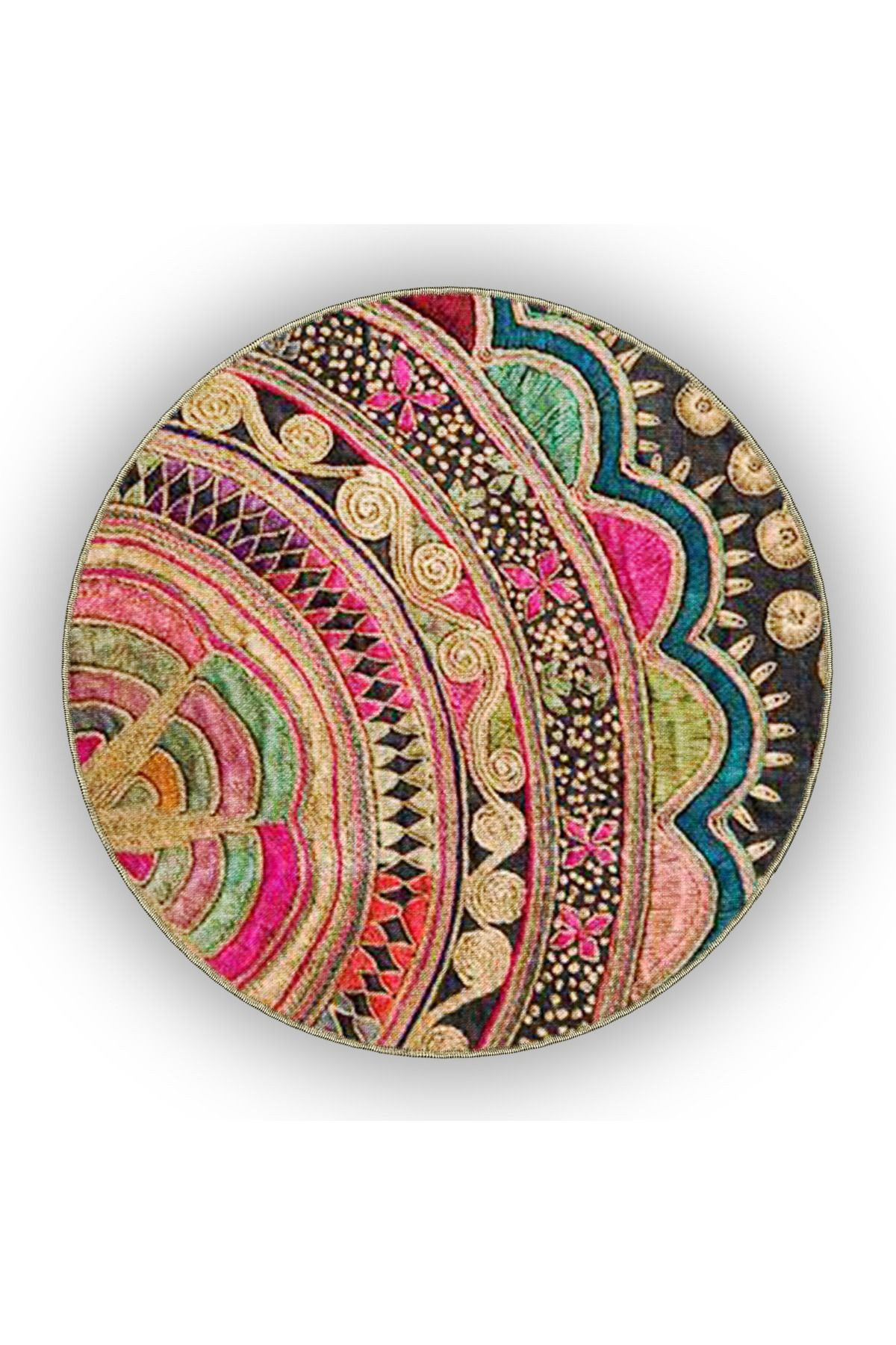 Hokku Designs Multi Color Circle with Striped and Mixed Figure Pattern ...